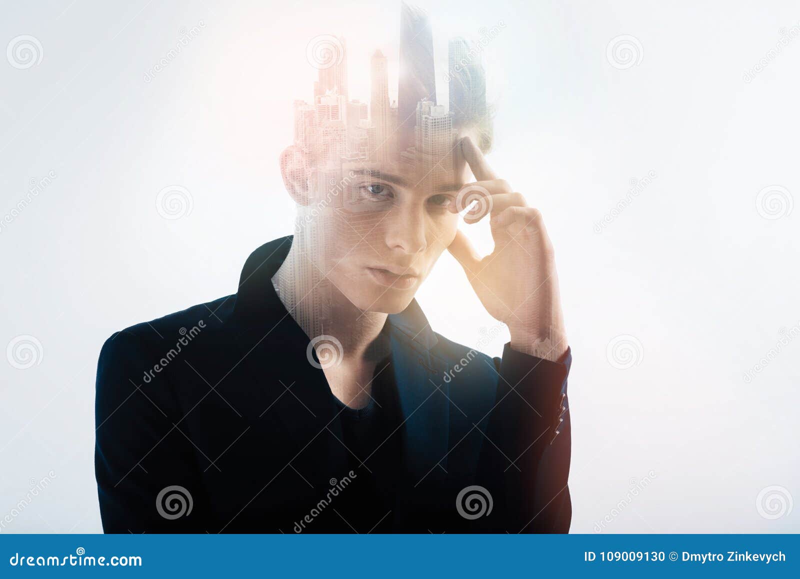 Deep Handsome Man Standing and Thinking. Stock Photo - Image of ...