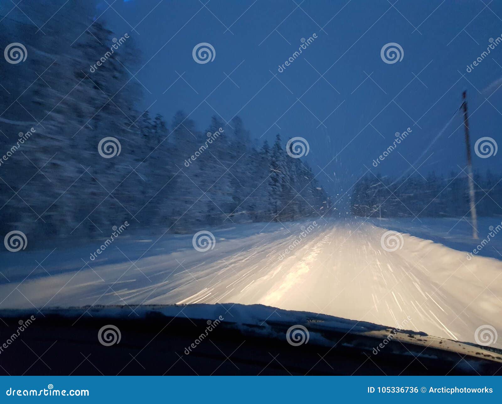 Deep Heavy Snowfall on Winter Road with Car Headlights Stock Photo ...