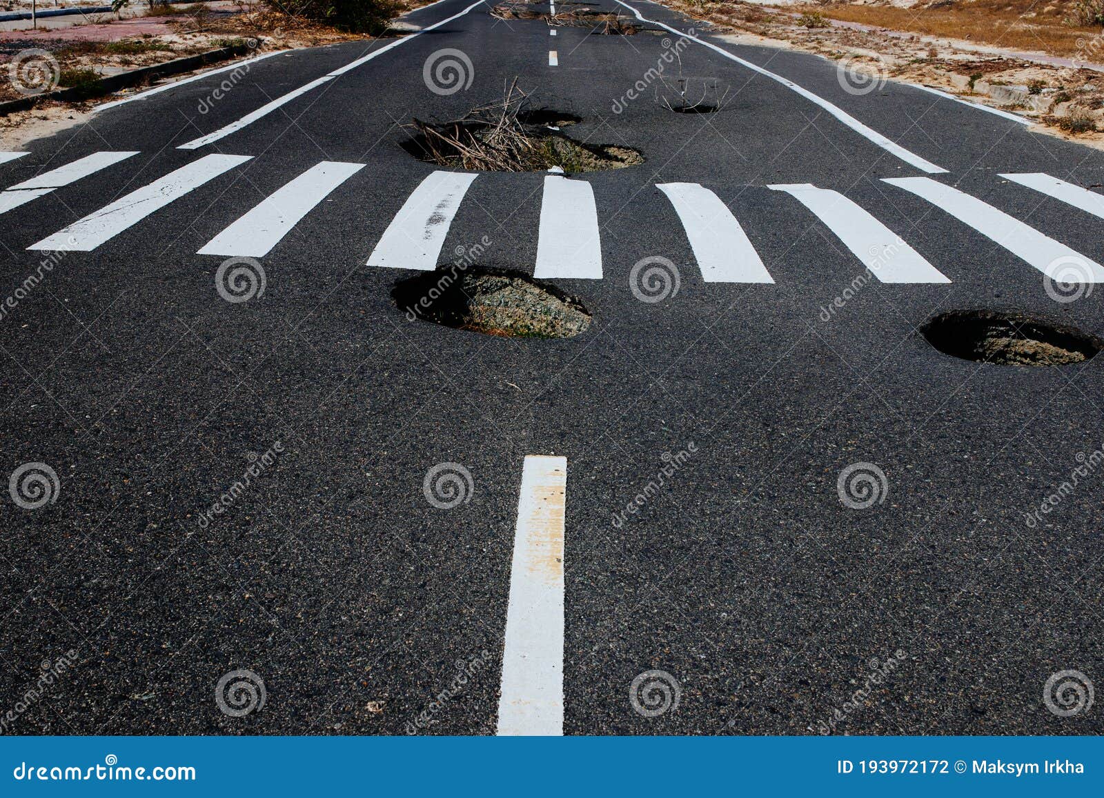Deep Holes, Cracks on the Road. Asphalt Collapsed, Broke Stock Photo ...
