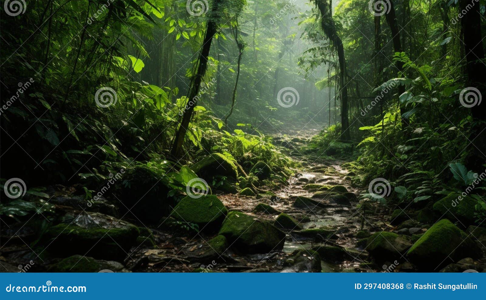 Indian Jungle With Tall Trees And Exotic Animals Vector Illustration ...