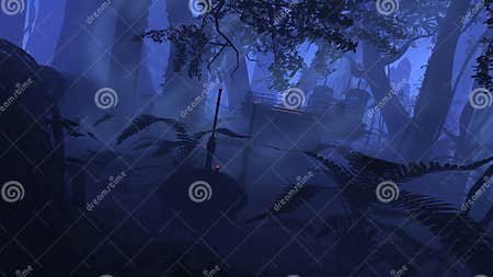 Deep jungle outpost stock illustration. Illustration of science - 70111031