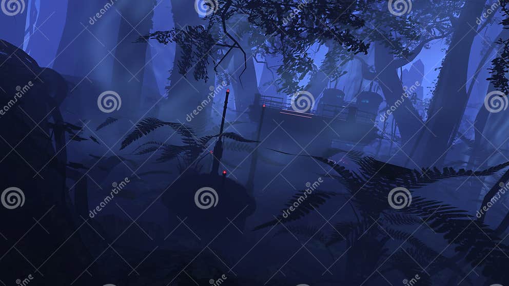 Deep jungle outpost stock illustration. Illustration of science - 70111031