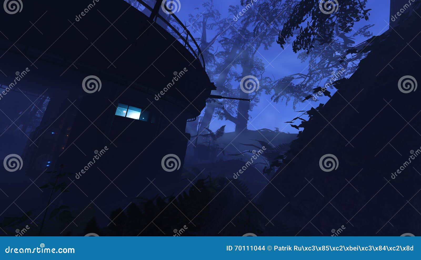 Deep jungle outpost stock illustration. Illustration of science - 70111044