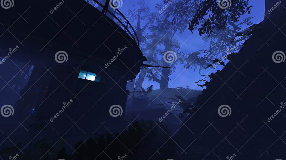 Deep jungle outpost stock illustration. Illustration of science - 70111044