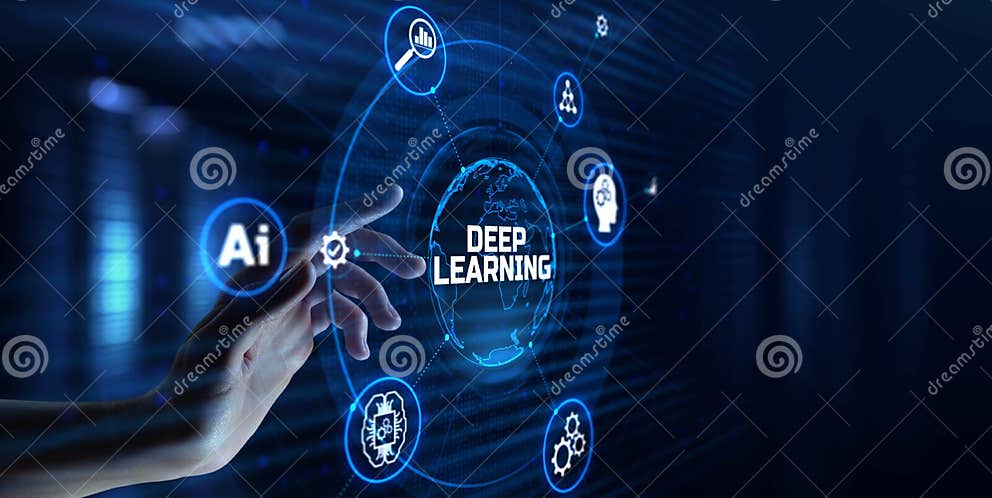 Deep Learning Artificial Intelligence Neural Network. Hand Pressing Button on Virtual Screen ...