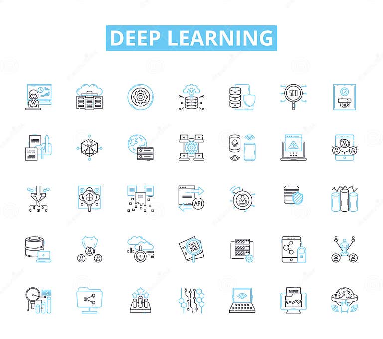 Deep Learning Linear Icons Set. Neural Nerks, Tensorflow, Algorithms ...