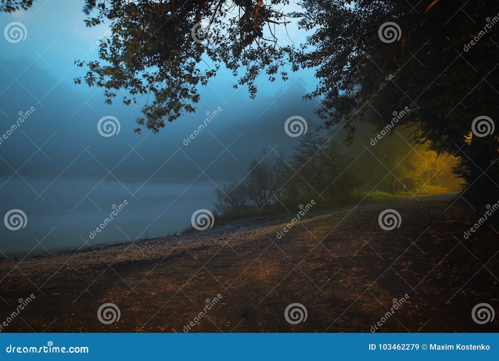 Deep Mist Over River White, Twilight, Long Exposure Photo. Stock Image ...