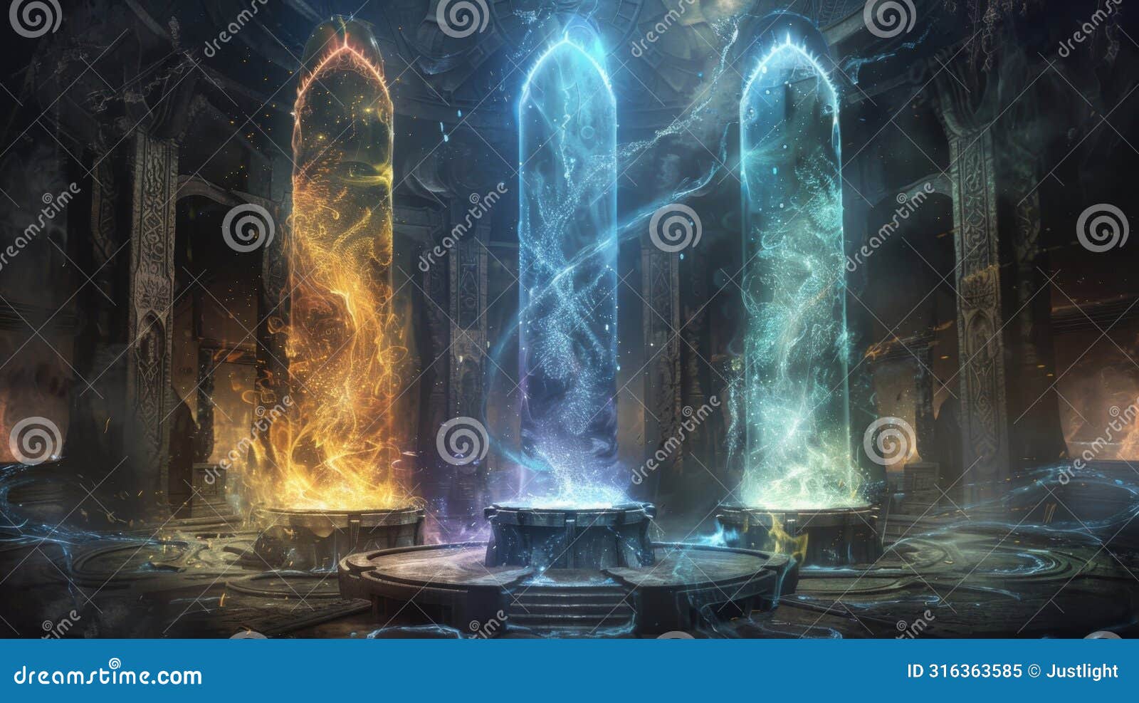 Deep within the Mysterious Temple of Elements the Four Sacred Altars ...