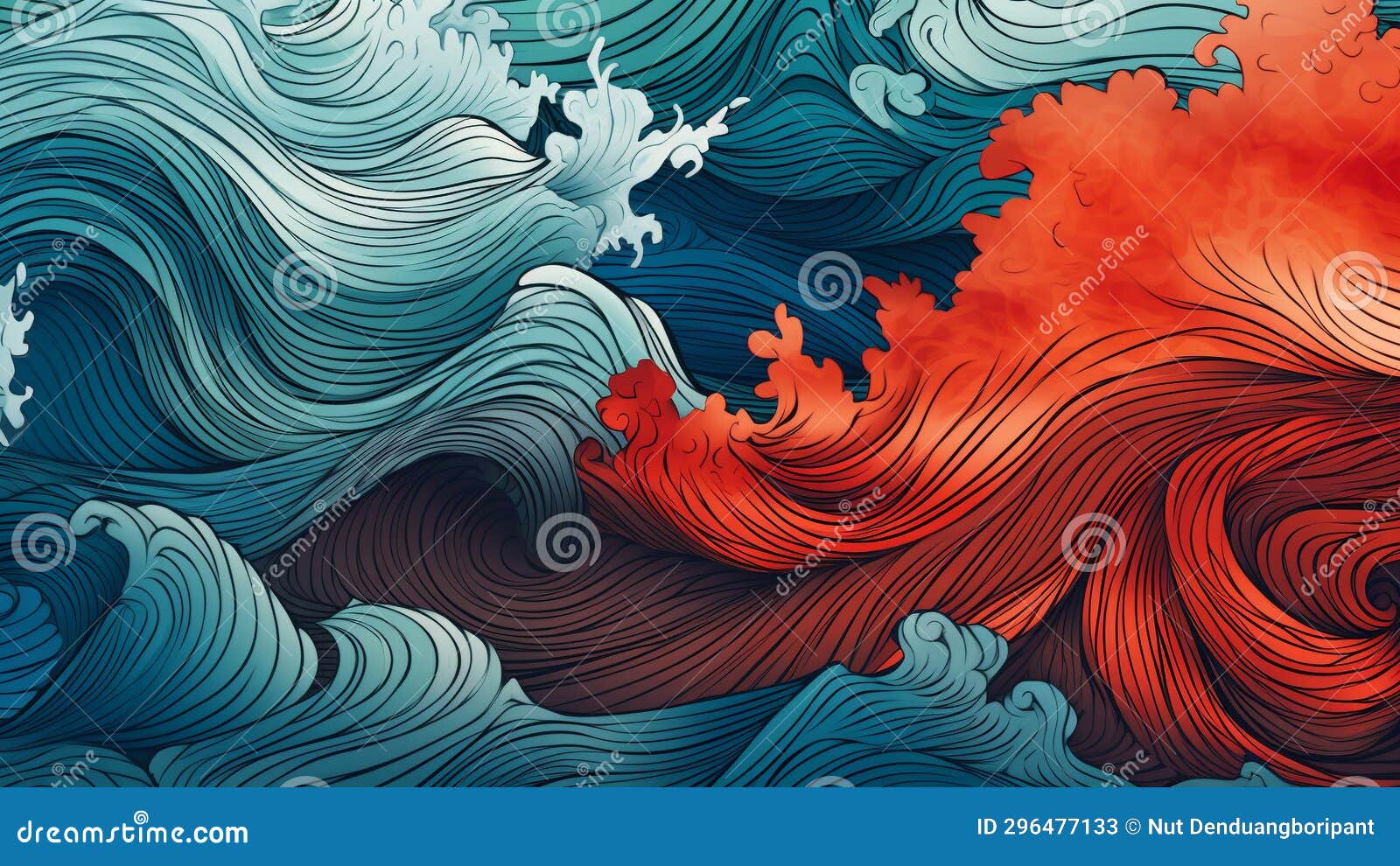 Deep Ocean Blue and Coral Abstract Pattern with Serene Wave Patterns ...