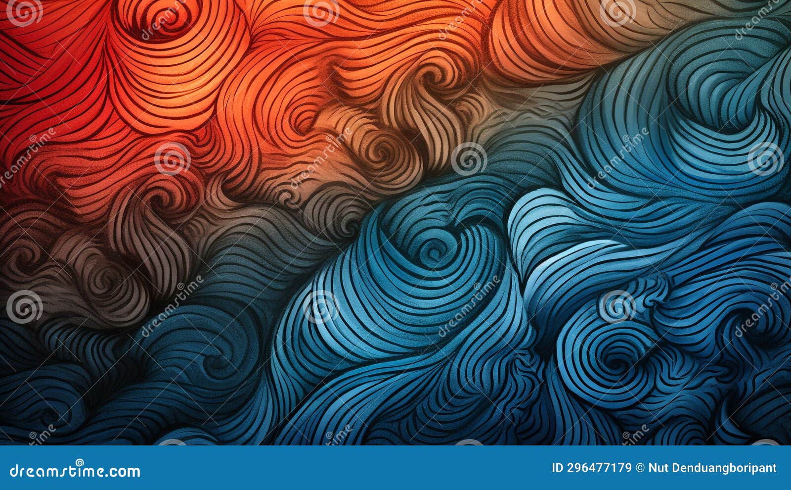 Deep Ocean Blue and Coral Abstract Pattern with Serene Wave Patterns ...