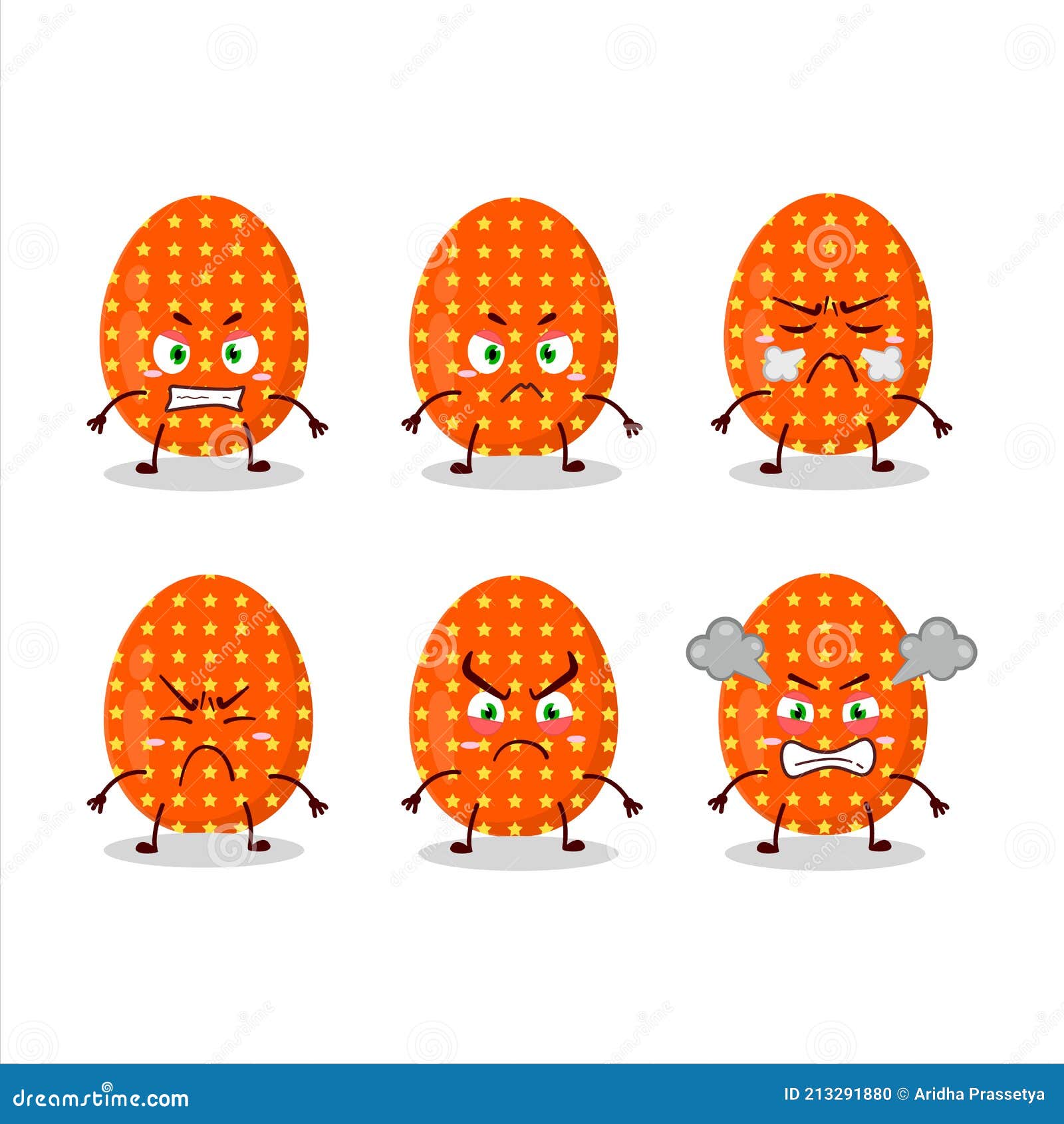 Deep Orange Easter Egg Cartoon Character with Various Angry Expressions ...