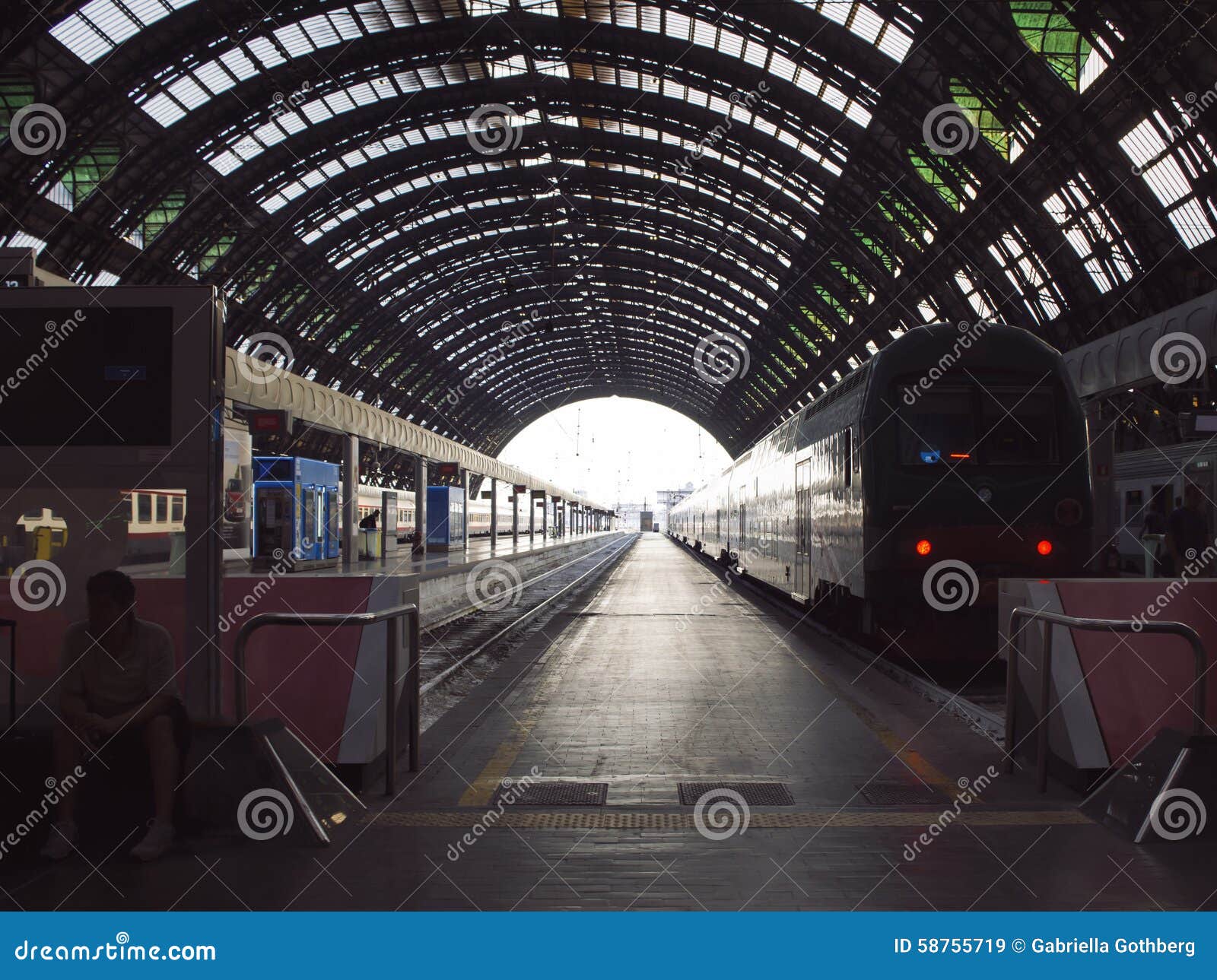 Deep Perspective of Rails and Train at Milan Central Station. Stock ...