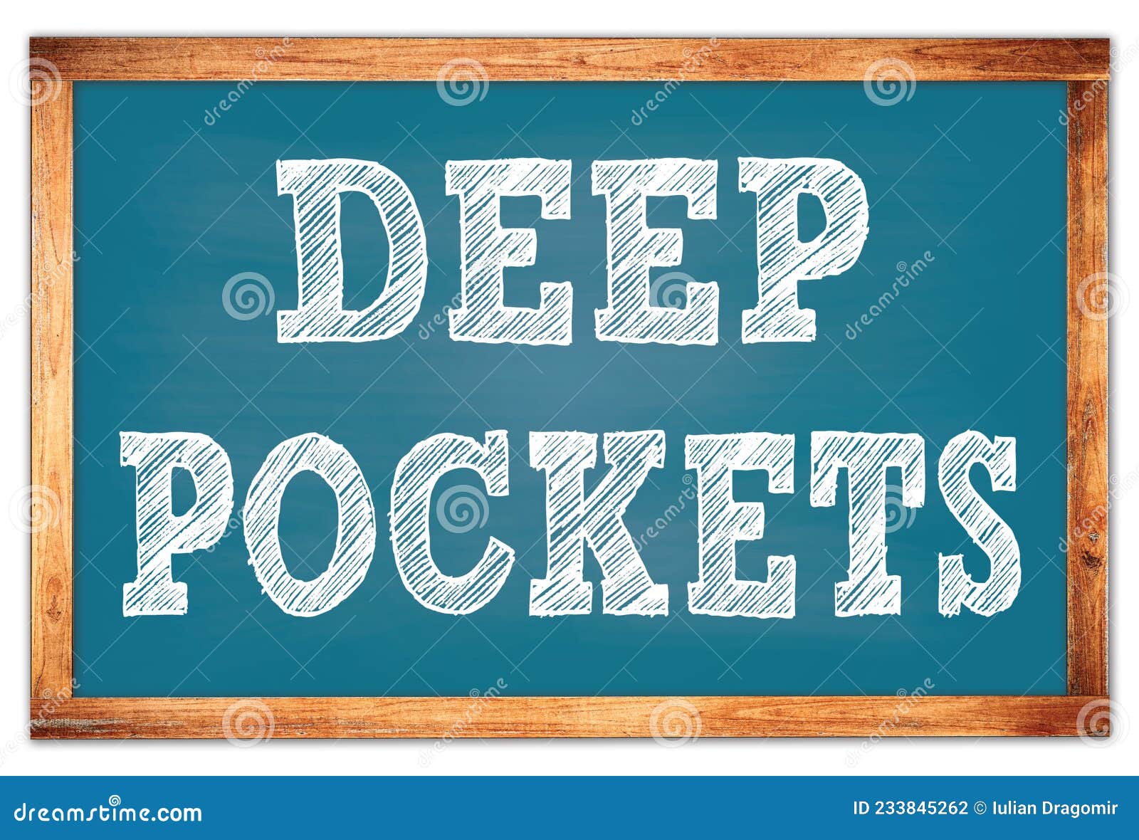 DEEP POCKETS Words on Blue Wooden Frame School Blackboard Stock ...