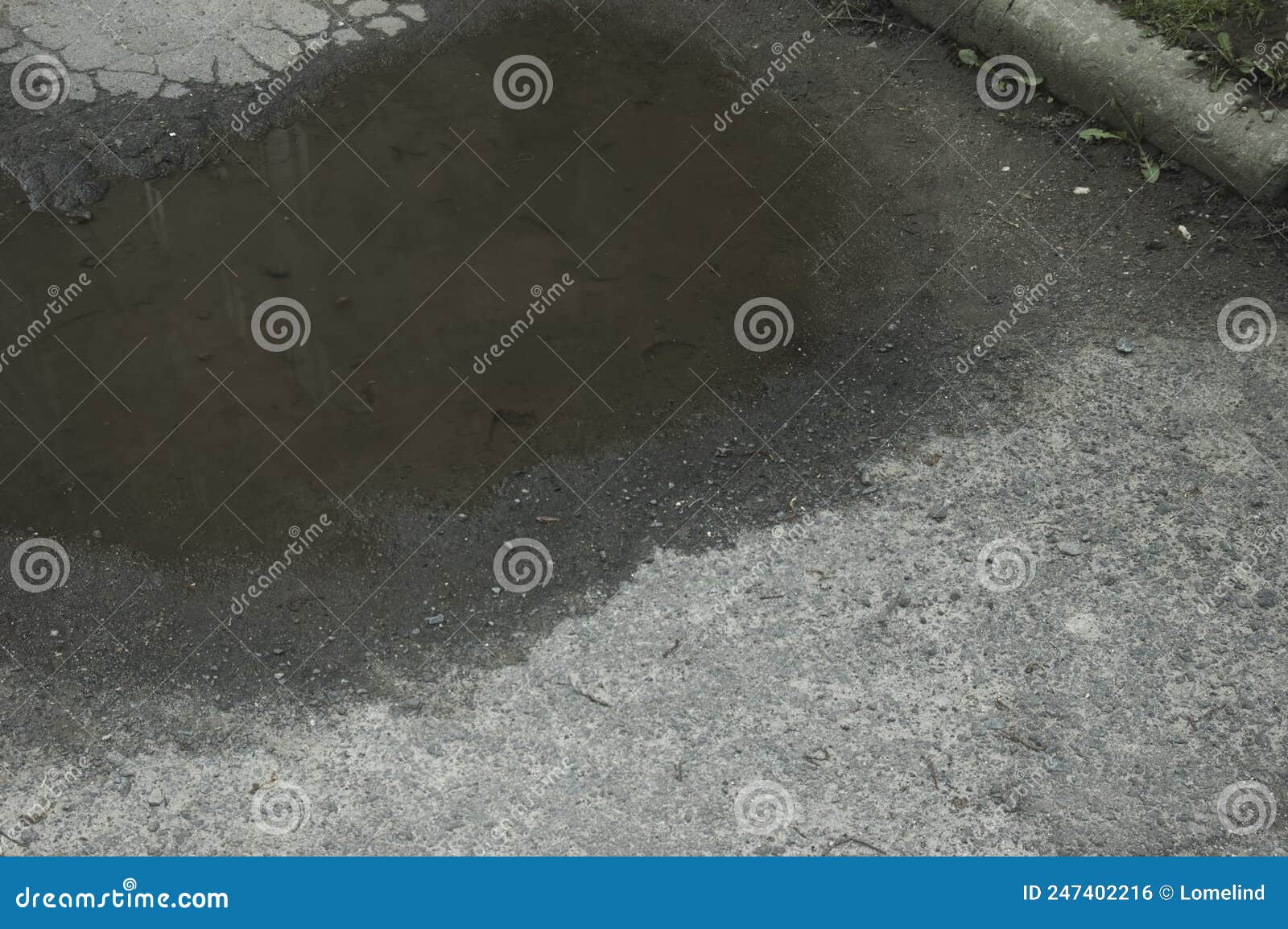 Deep Puddle in the Cracked Asphalt Stock Photo - Image of cracked, dirt ...