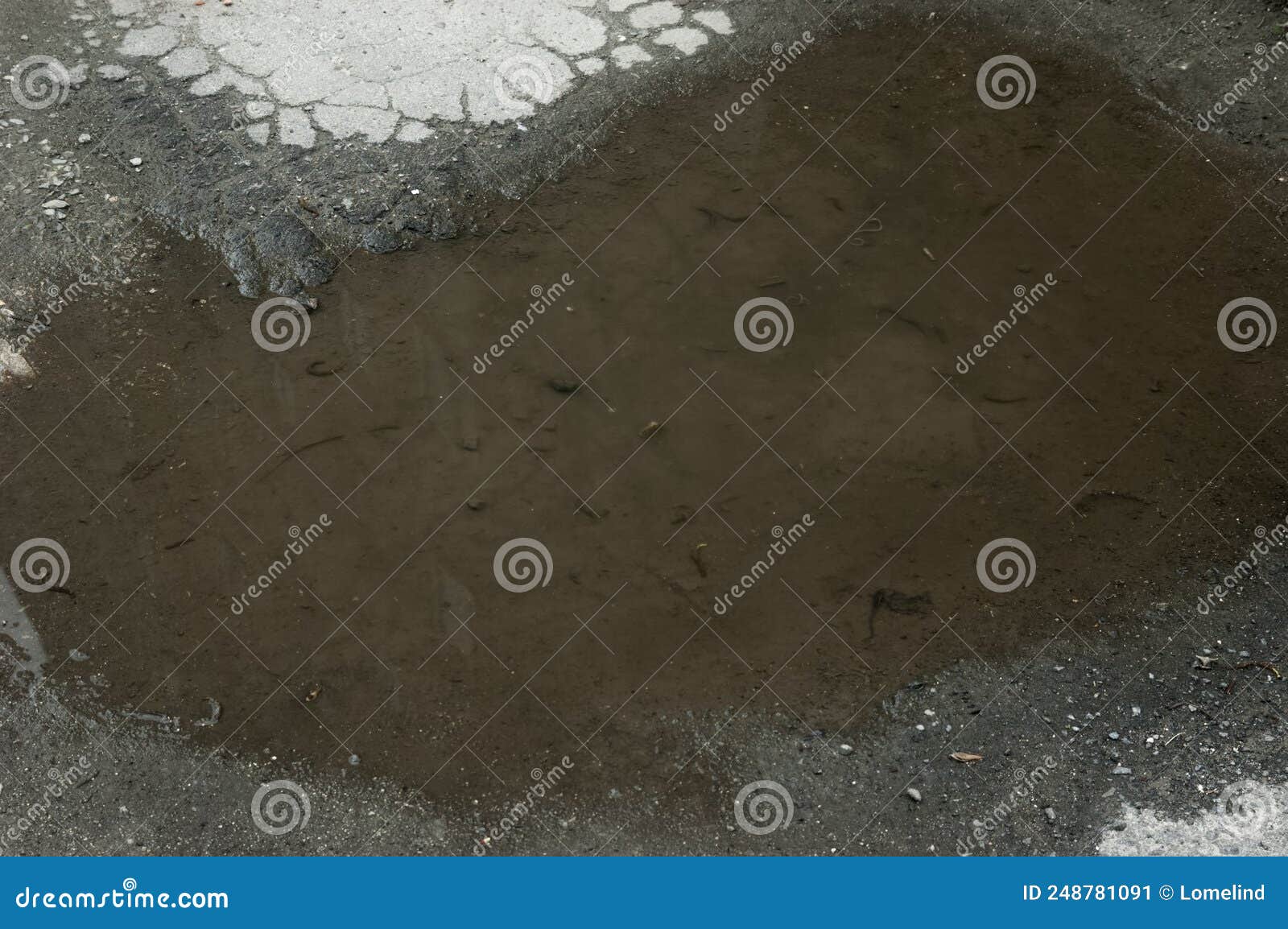 Deep Puddle in the Cracked Asphalt Stock Image - Image of dirty ...
