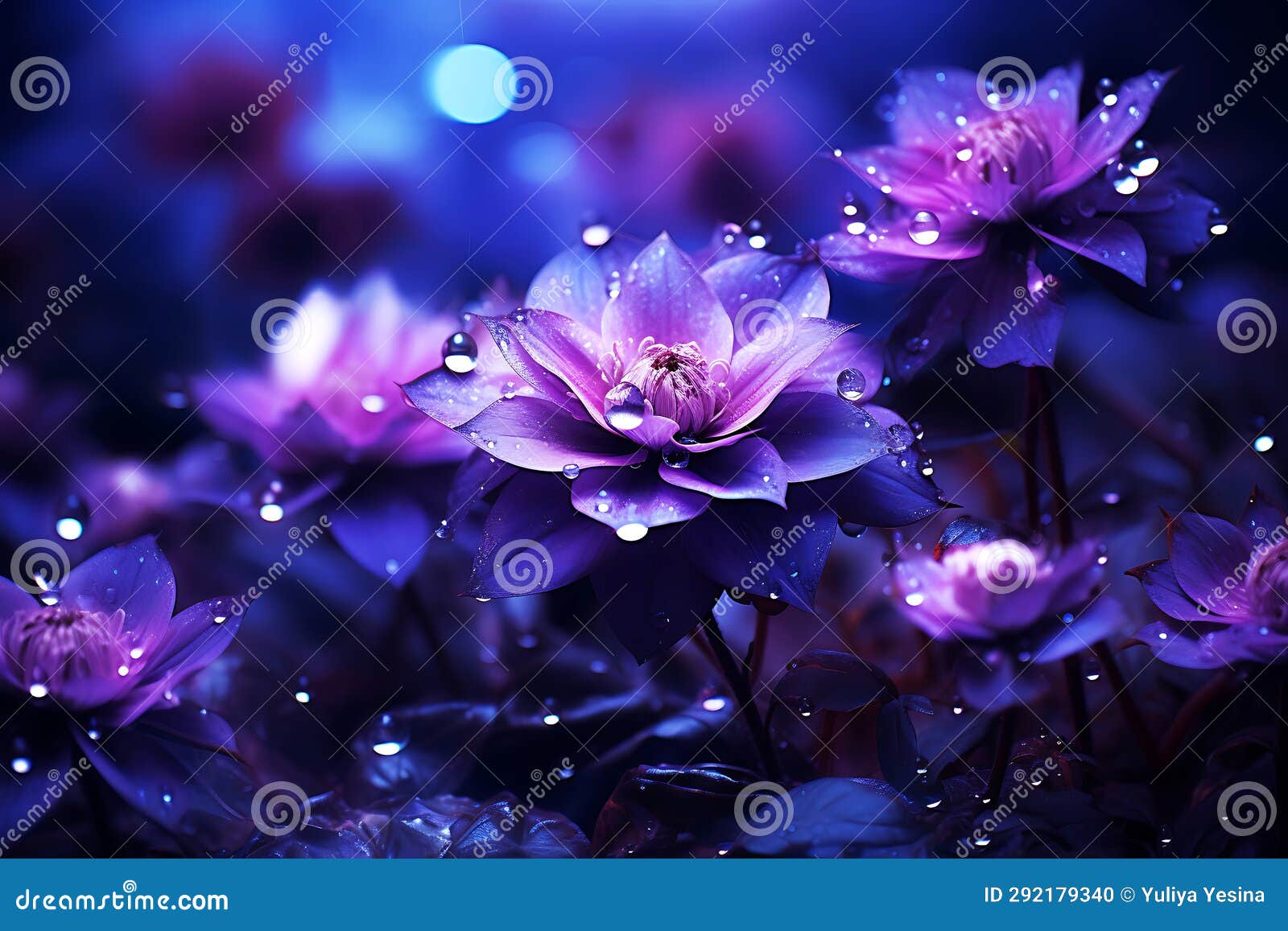 Deep Purple Flowers with Droplets Stock Photo - Image of surreal ...