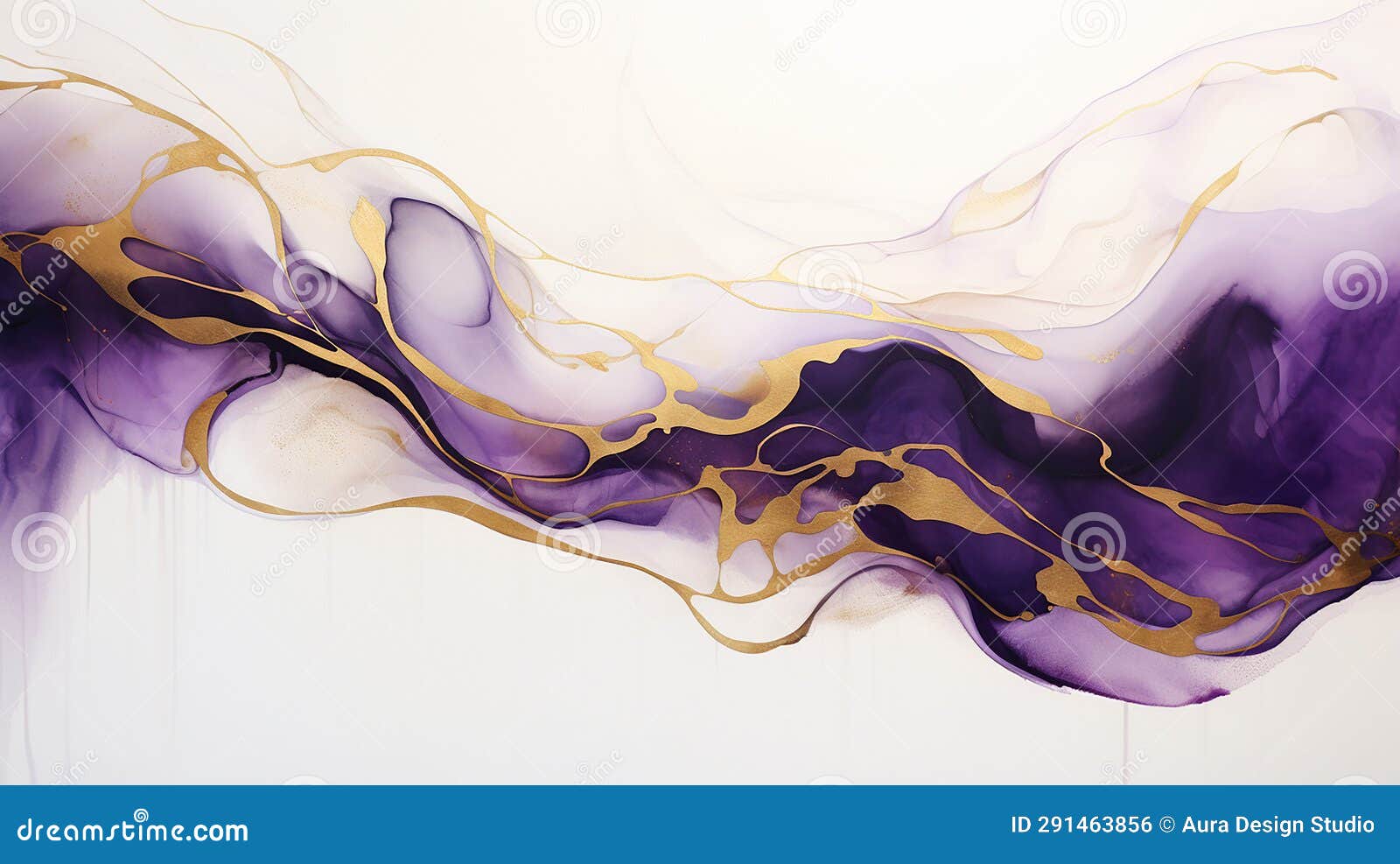 Deep Purple and Gold Flowing Artwork on White Background Stock Photo ...