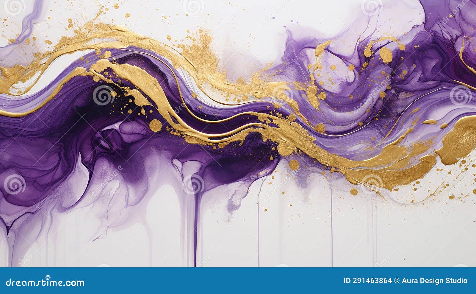 Deep Purple and Gold Flowing Artwork on White Background Stock ...