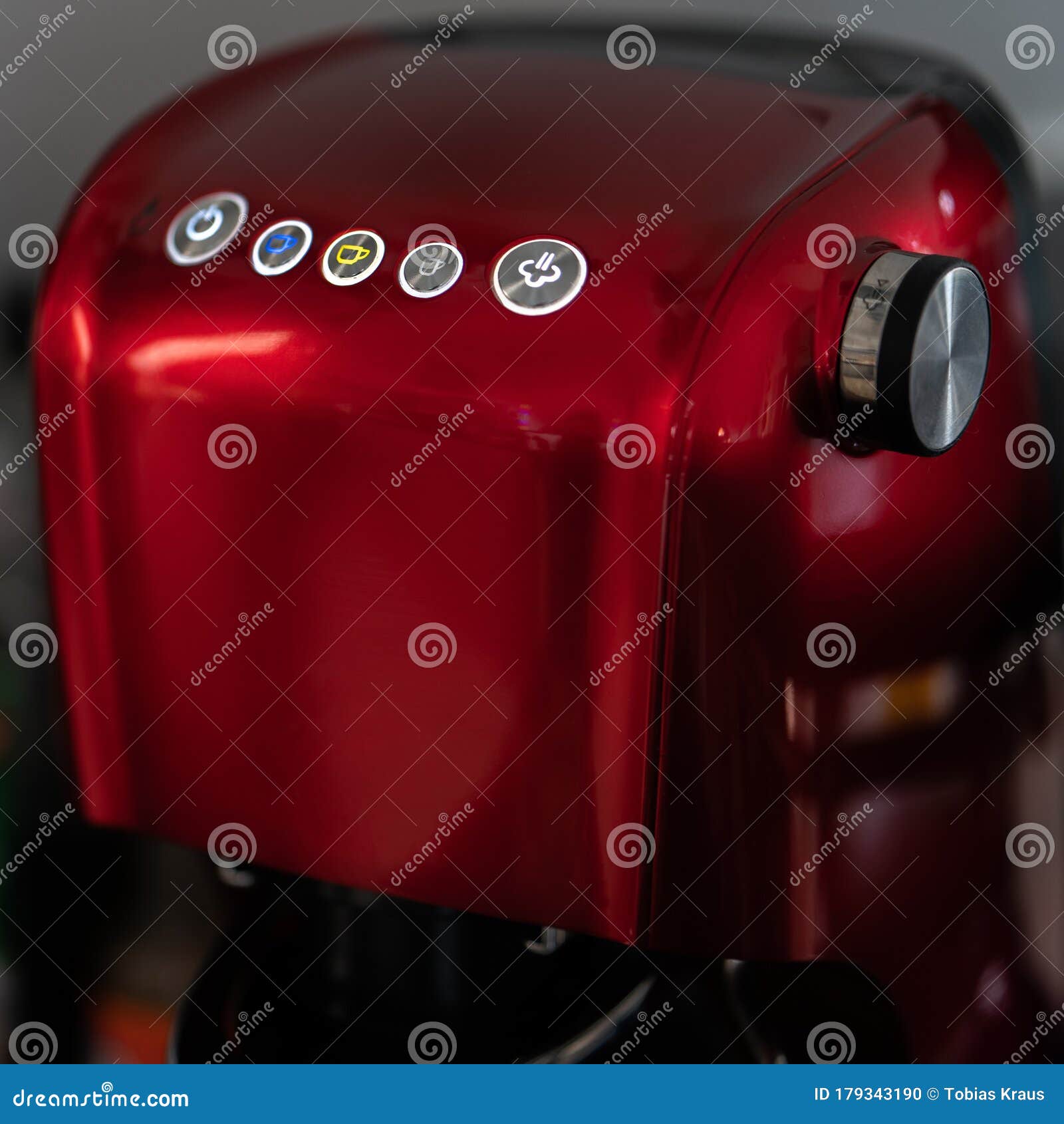 Deep Red Coffee Machine stock photo. Image of barista - 179343190