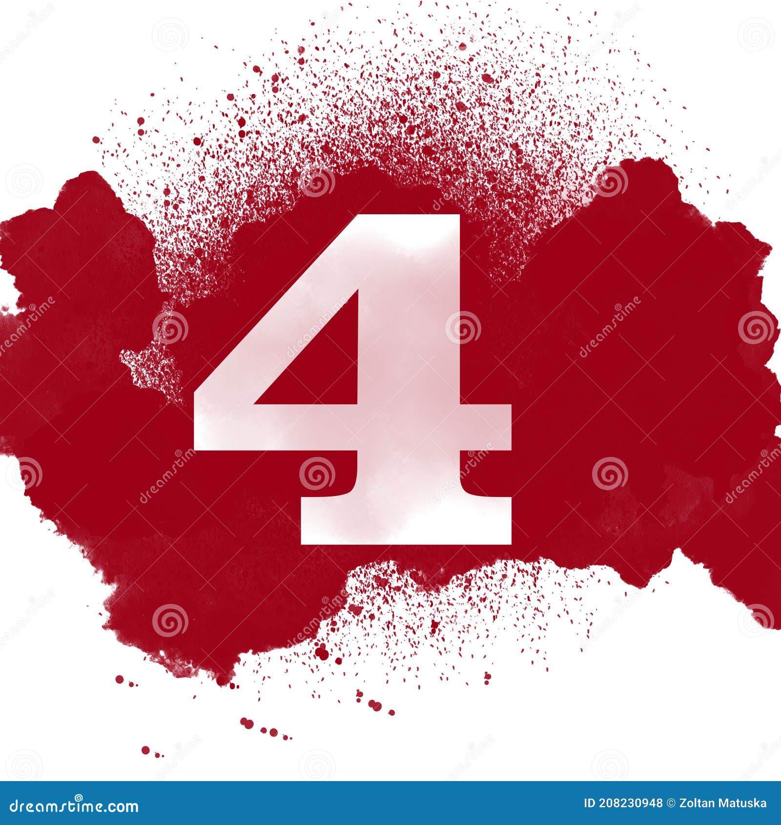 Deep Red Color NUMBER 4 , Isolated Design Element, Typography Alphabet ...
