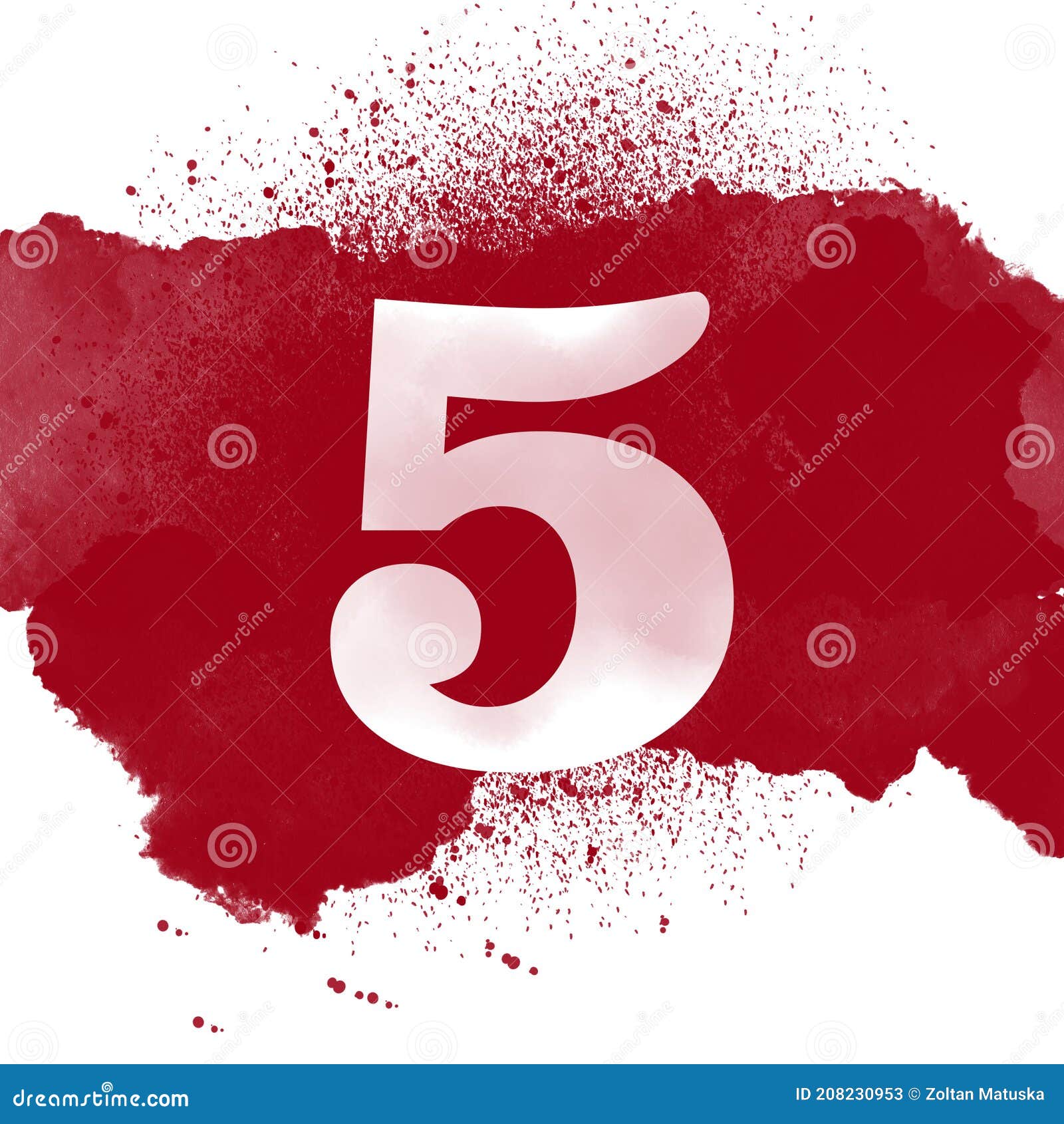 Deep Red Color NUMBER 5 , Isolated Design Element, Typography Alphabet ...