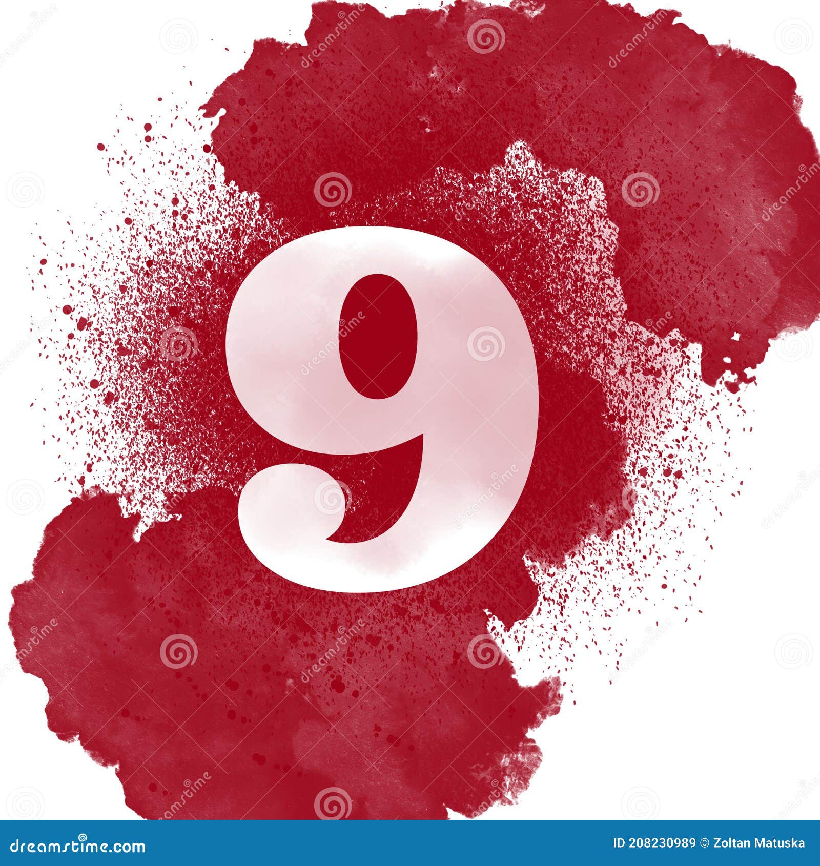 Deep Red Color NUMBER 9 , Isolated Design Element, Typography Alphabet ...