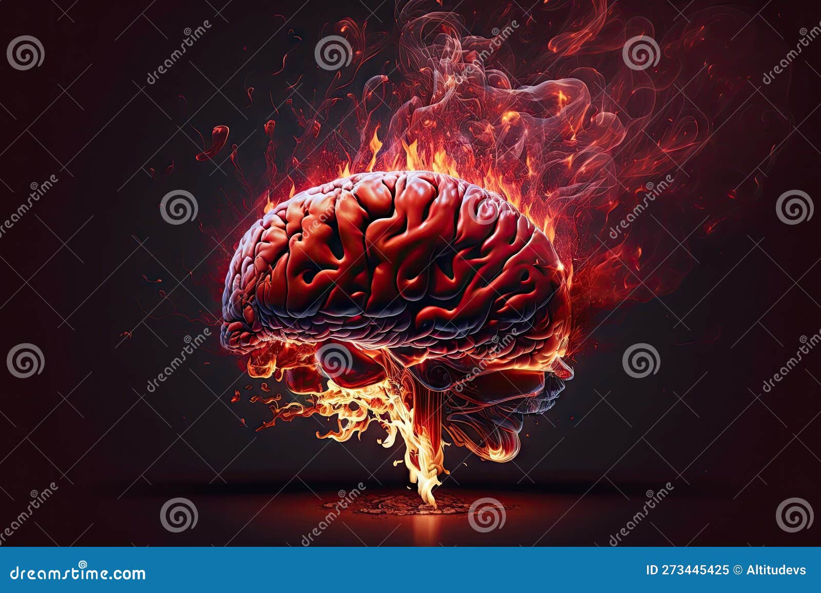 Deep Red Colored Levitating Human Brain in Flames Stock Illustration ...