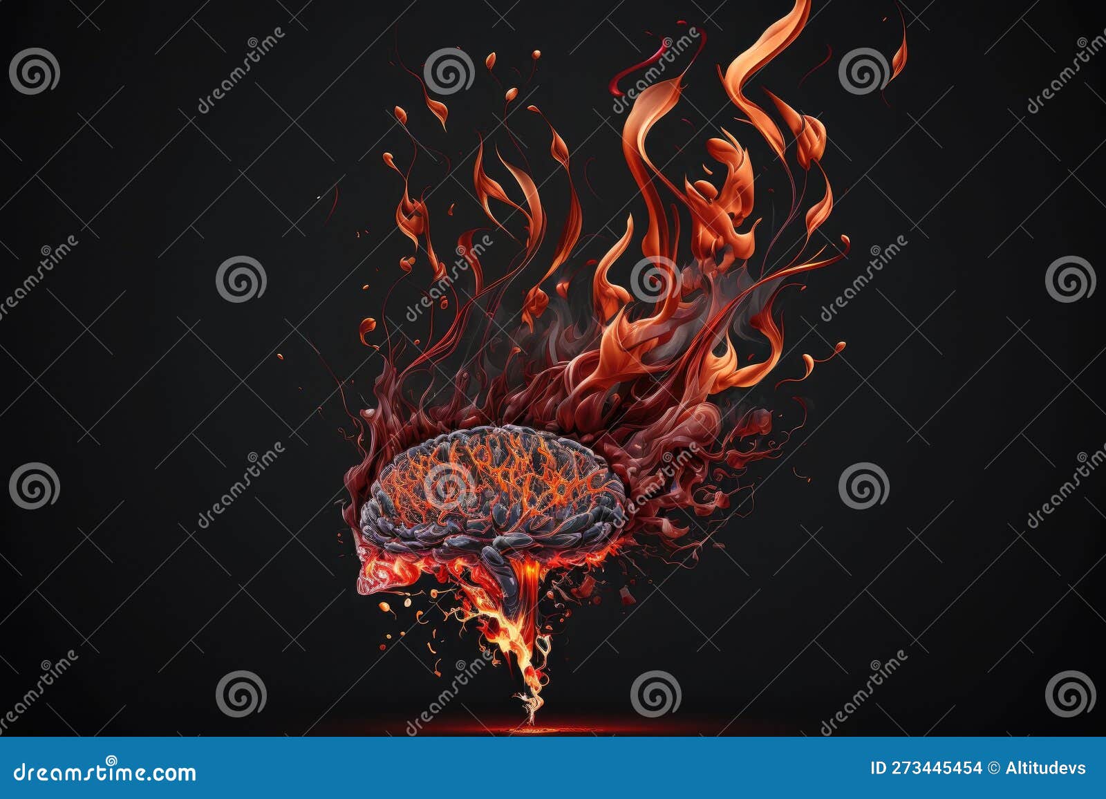 Deep Red Colored Levitating Human Brain in Flames Stock Photo - Image ...