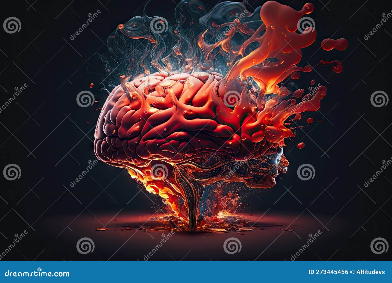 Deep Red Colored Levitating Human Brain in Flames Stock Illustration ...