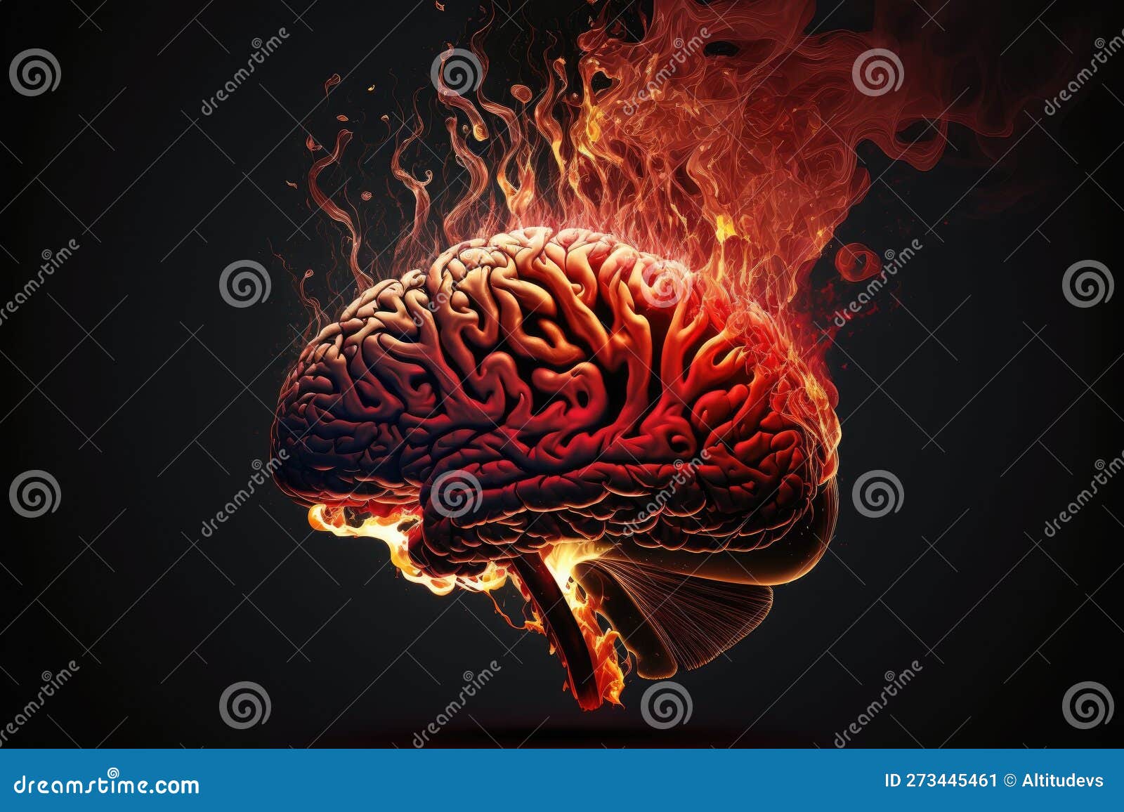 Deep Red Colored Levitating Human Brain in Flames Stock Illustration ...