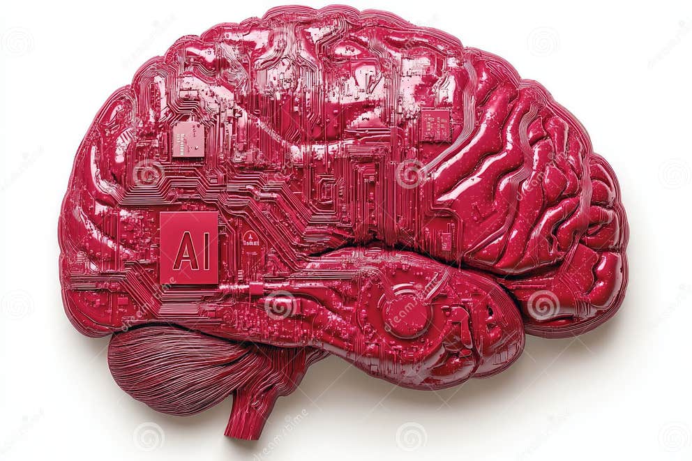 Deep Red Glossy Brain Embedded Circuits AI Patterns Symbolizing ...