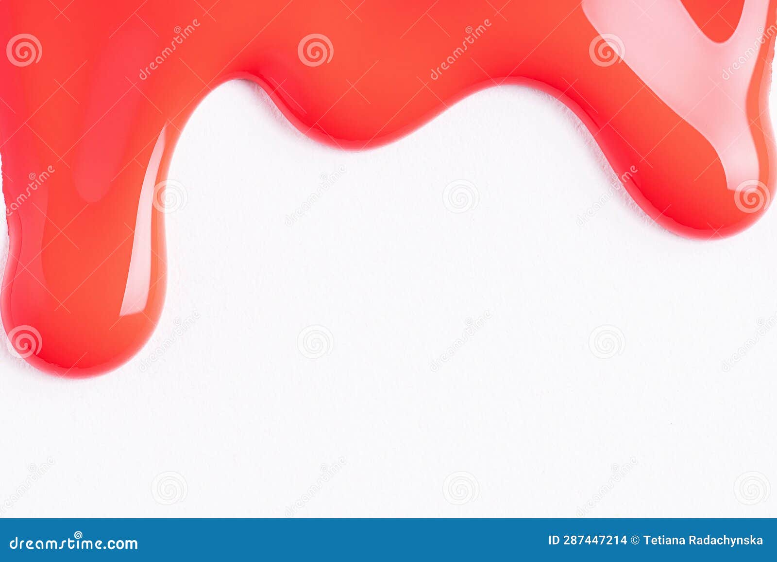 Deep Red Liquid Drops of Paint Color Flow Down on White Canvas ...