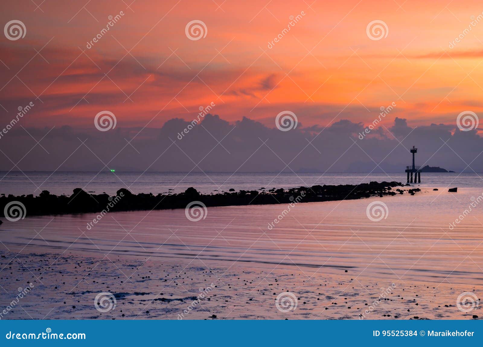 Deep Red Sunset at Ocean Landscape Stock Photo - Image of deepred ...
