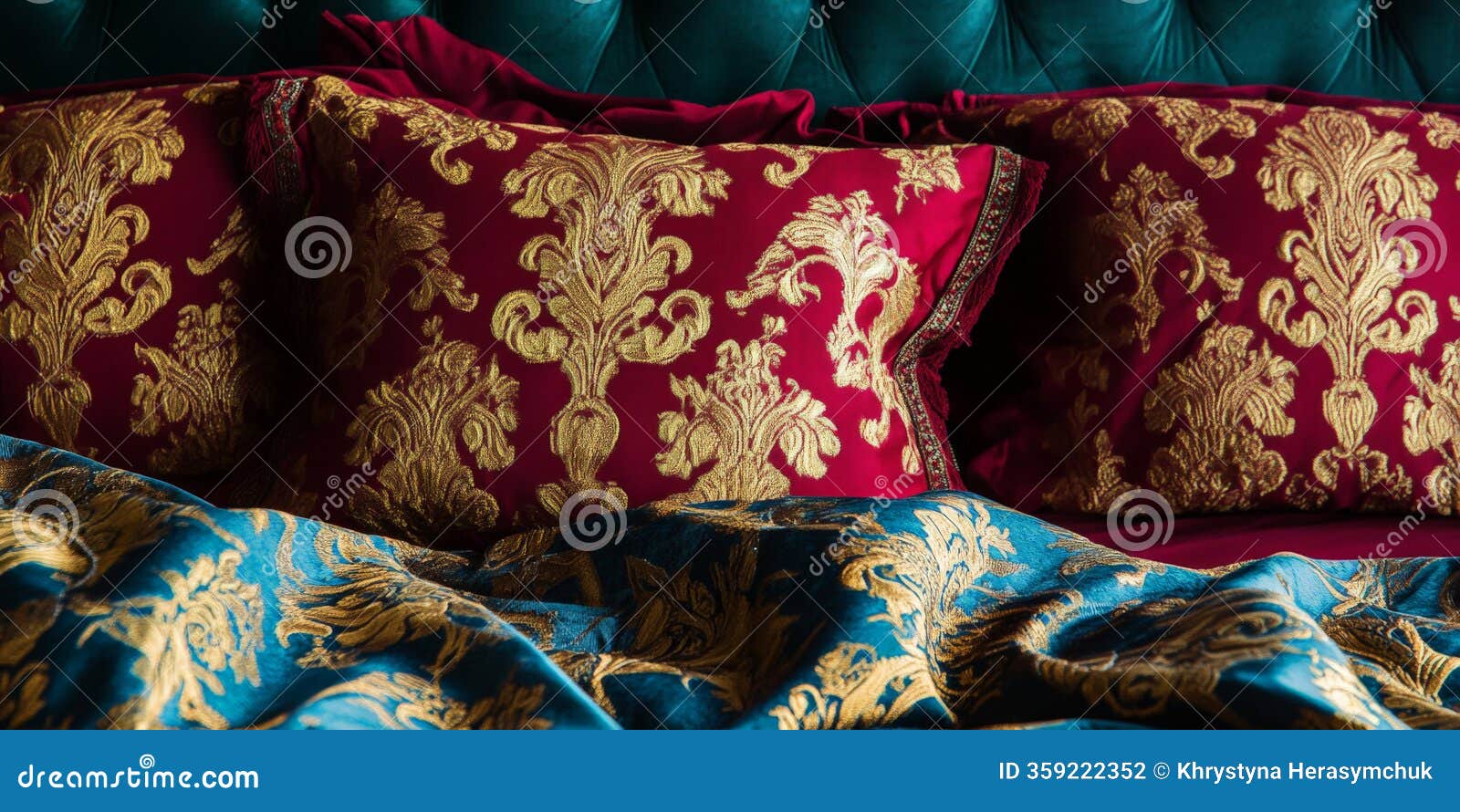 Deep Ruby Red with Golden Damask Patterns, Rich, Regal, and Timeless ...