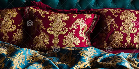 Deep Ruby Red with Golden Damask Patterns, Rich, Regal, and Timeless ...