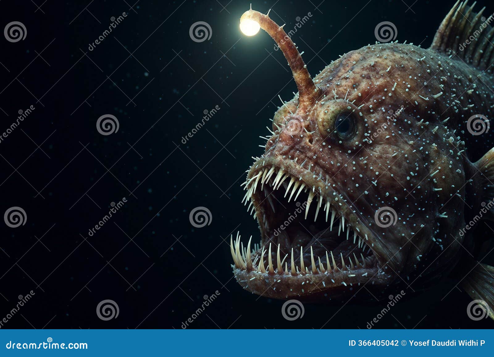 Deep-sea Anglerfish, Glowing Lure, Dark Ocean, Starry Background ...