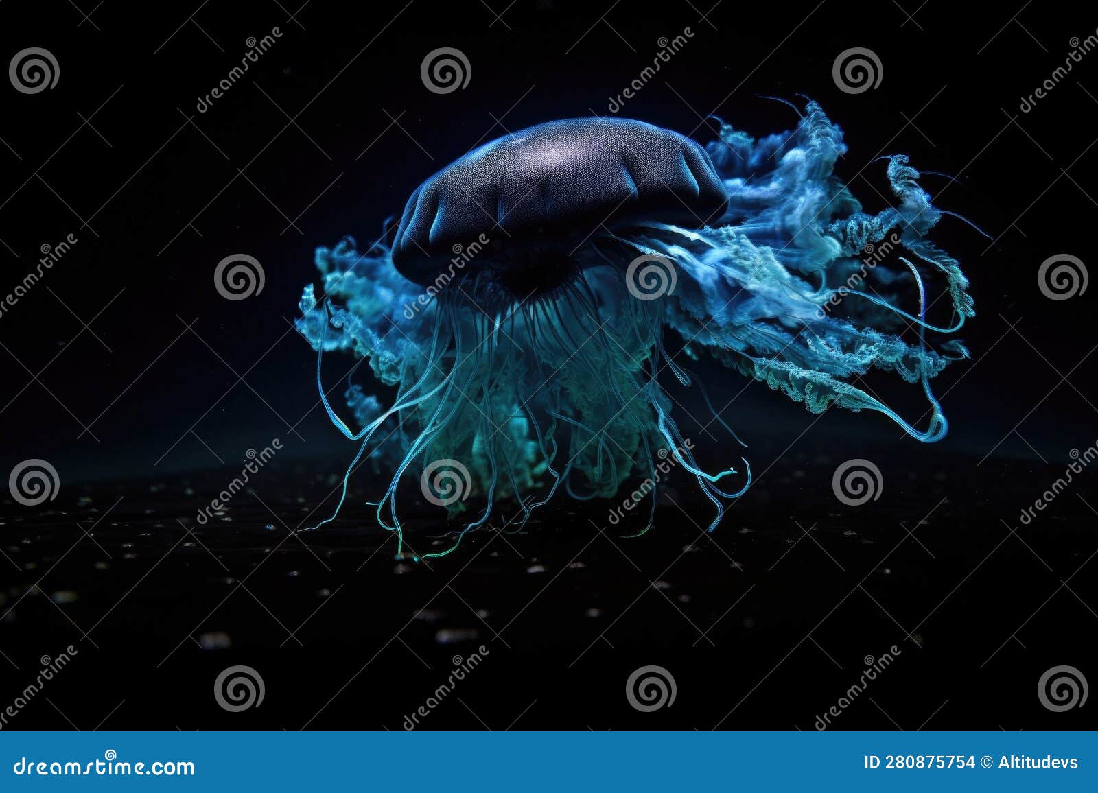 Deep-sea Creature Surrounded by Clouds of Bioluminescent Light Stock ...