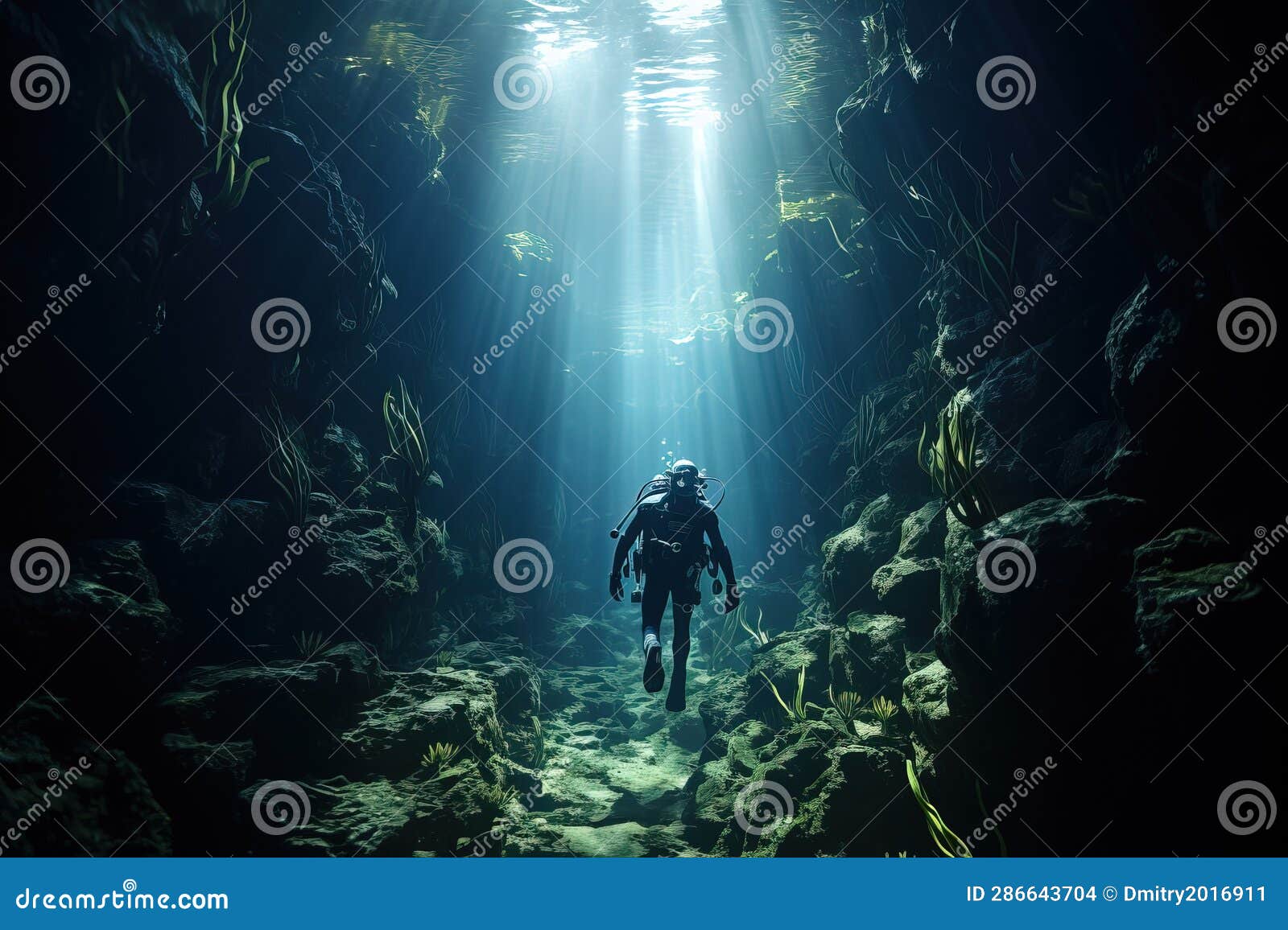 Dangerous Dive To Study Deep Sea. Stock Illustration - Illustration of ...