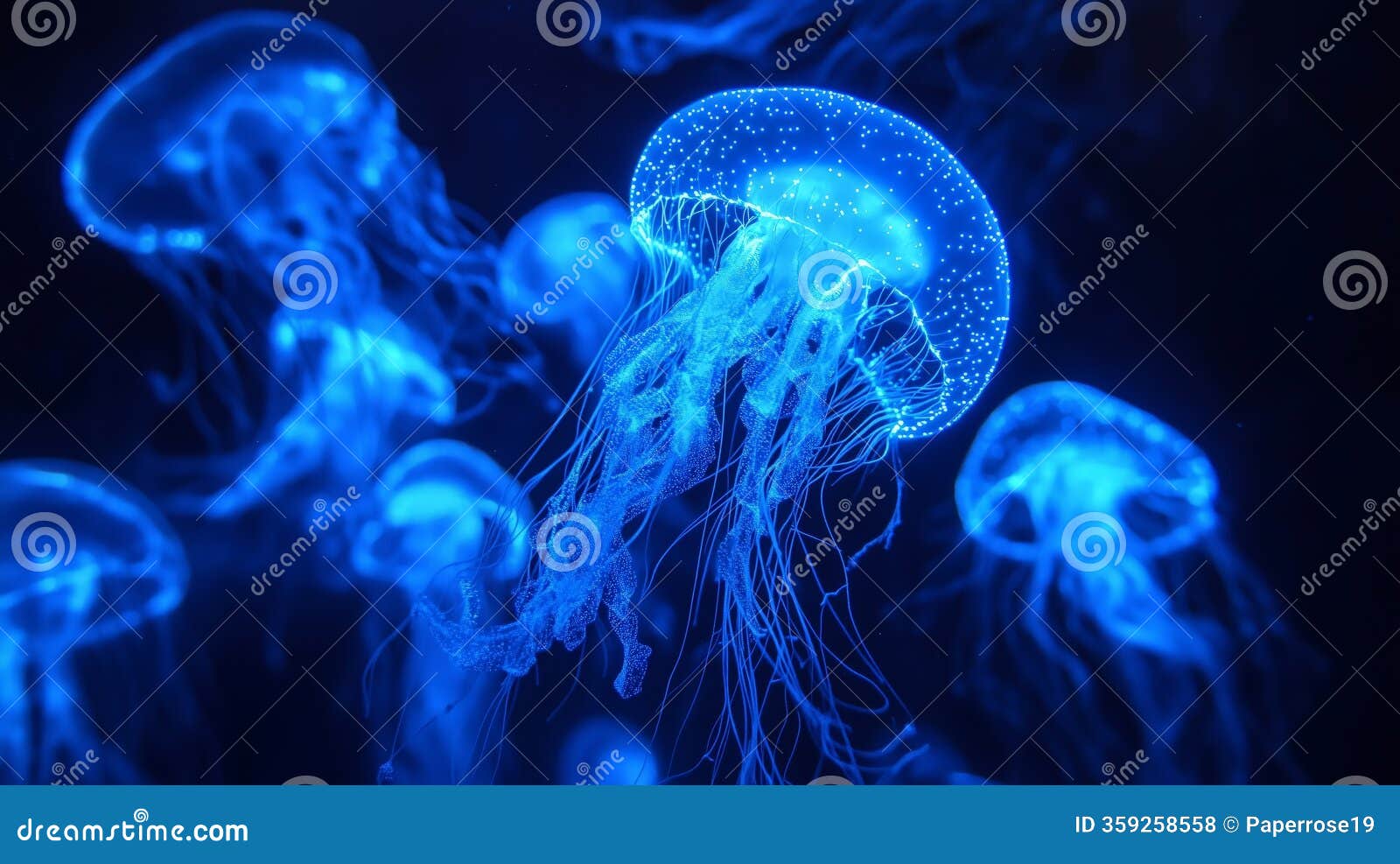 Deep-sea Exploration with Glowing Bioluminescent Creatures Stock Photo ...