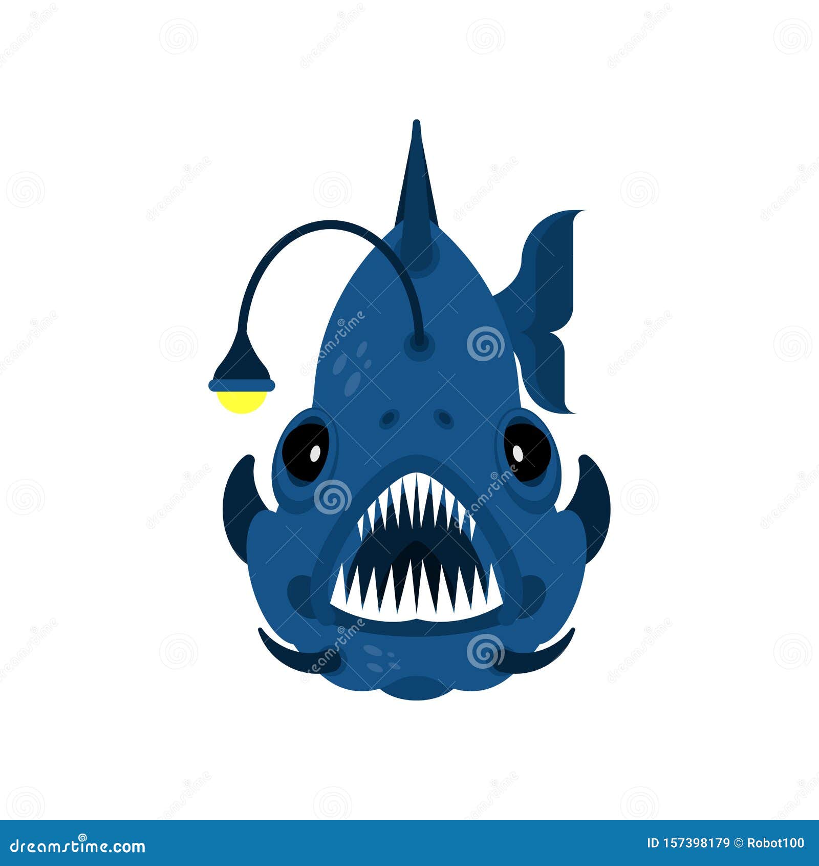 Fish An Angler Bares Its Sharp Fangs. Cartoon Fish Isolated On A ...