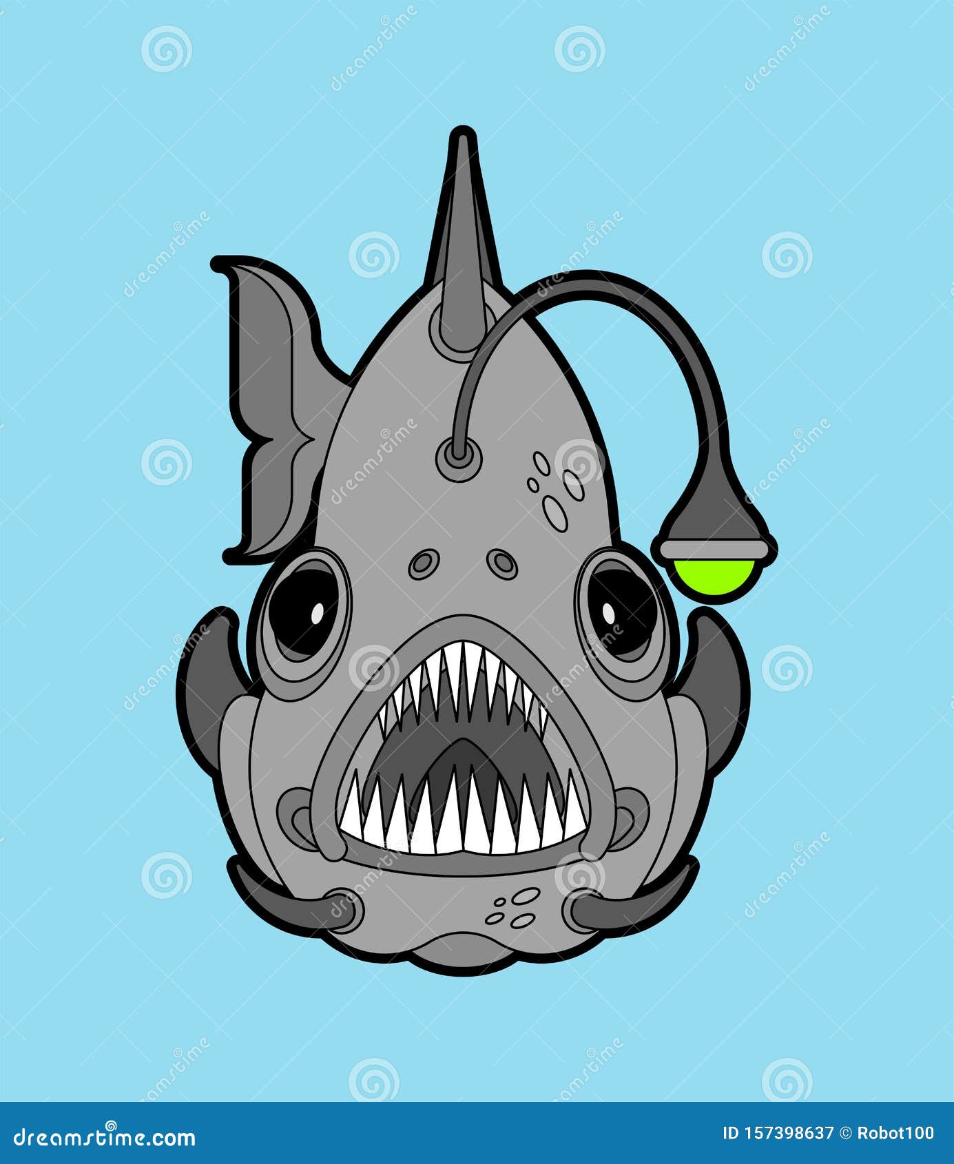 Deep Sea Angler Fish On Black Isolated Background. Vector Image ...