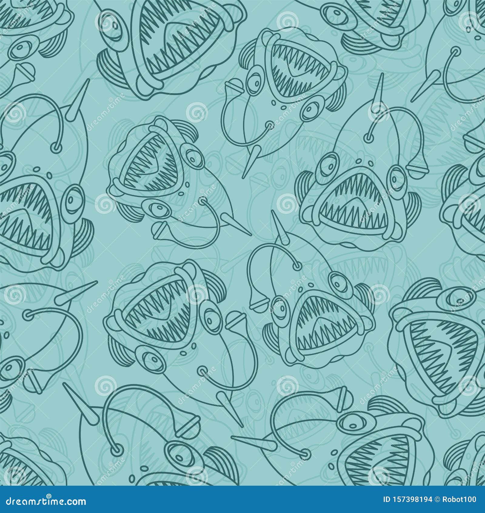 Angler Background. Deep Sea Fish Pattern Seamless. Vector Texture ...