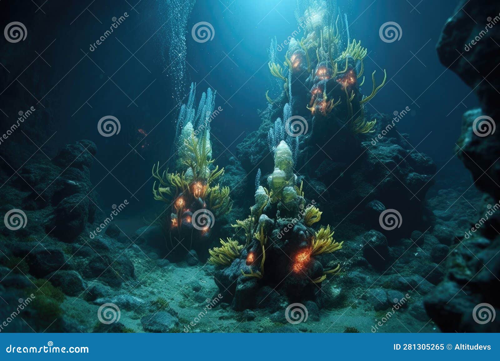 Deep-sea Hydrothermal Vent with Unique Life Forms Stock Illustration ...