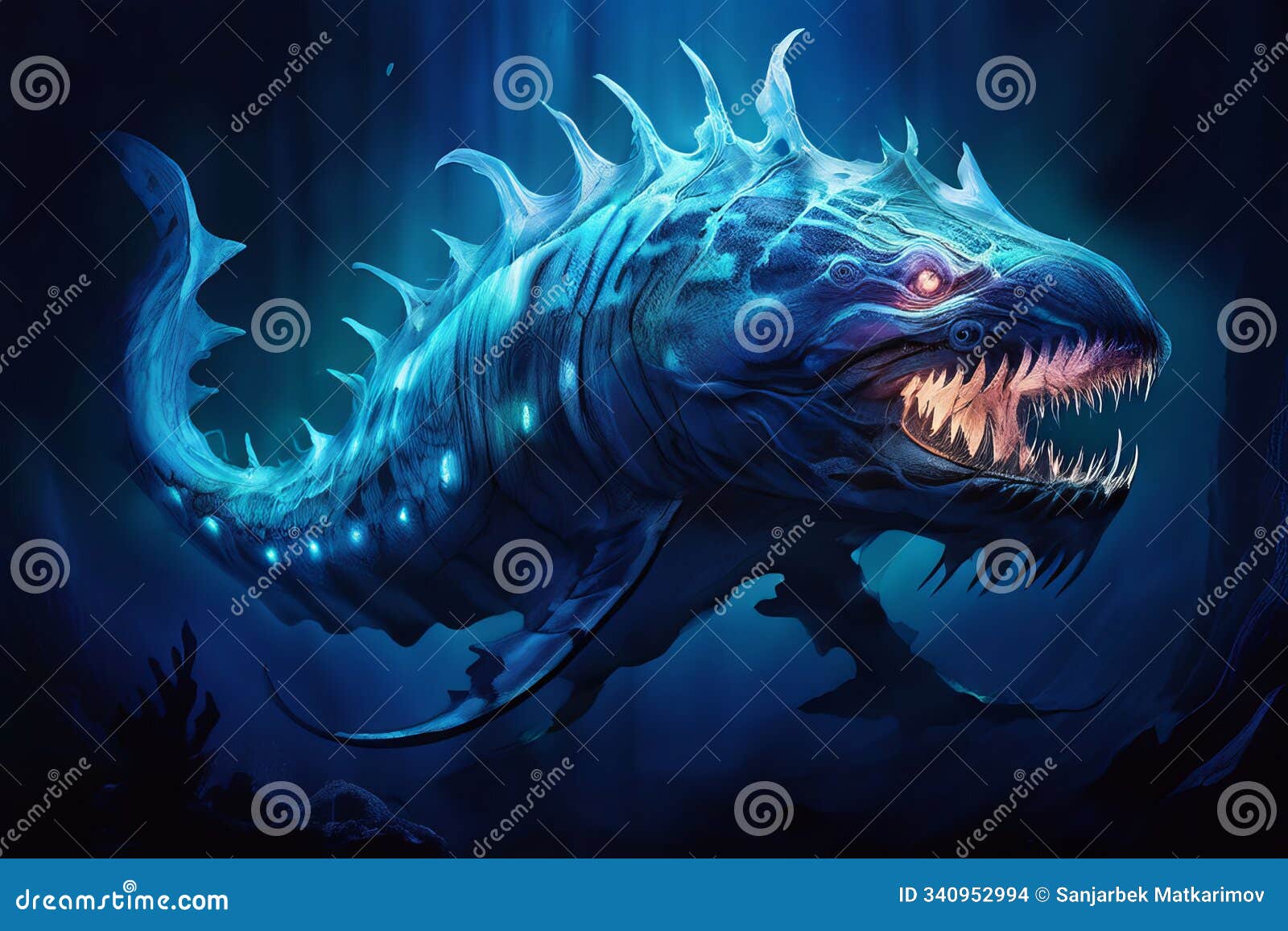 Deep Sea Leviathan with Bioluminescent Patterns a Massive Creatu Stock ...