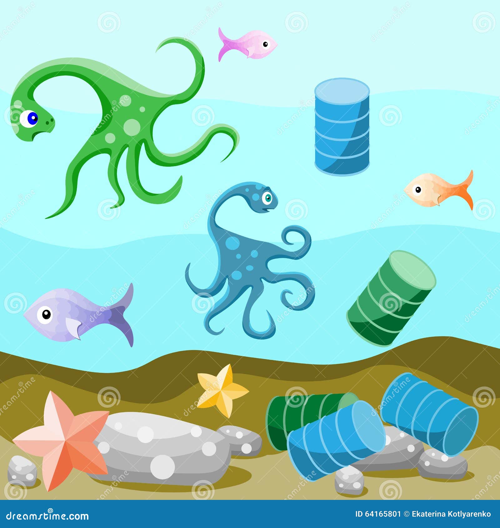 Deep-sea Life and Pollution of the Environment Stock Vector ...