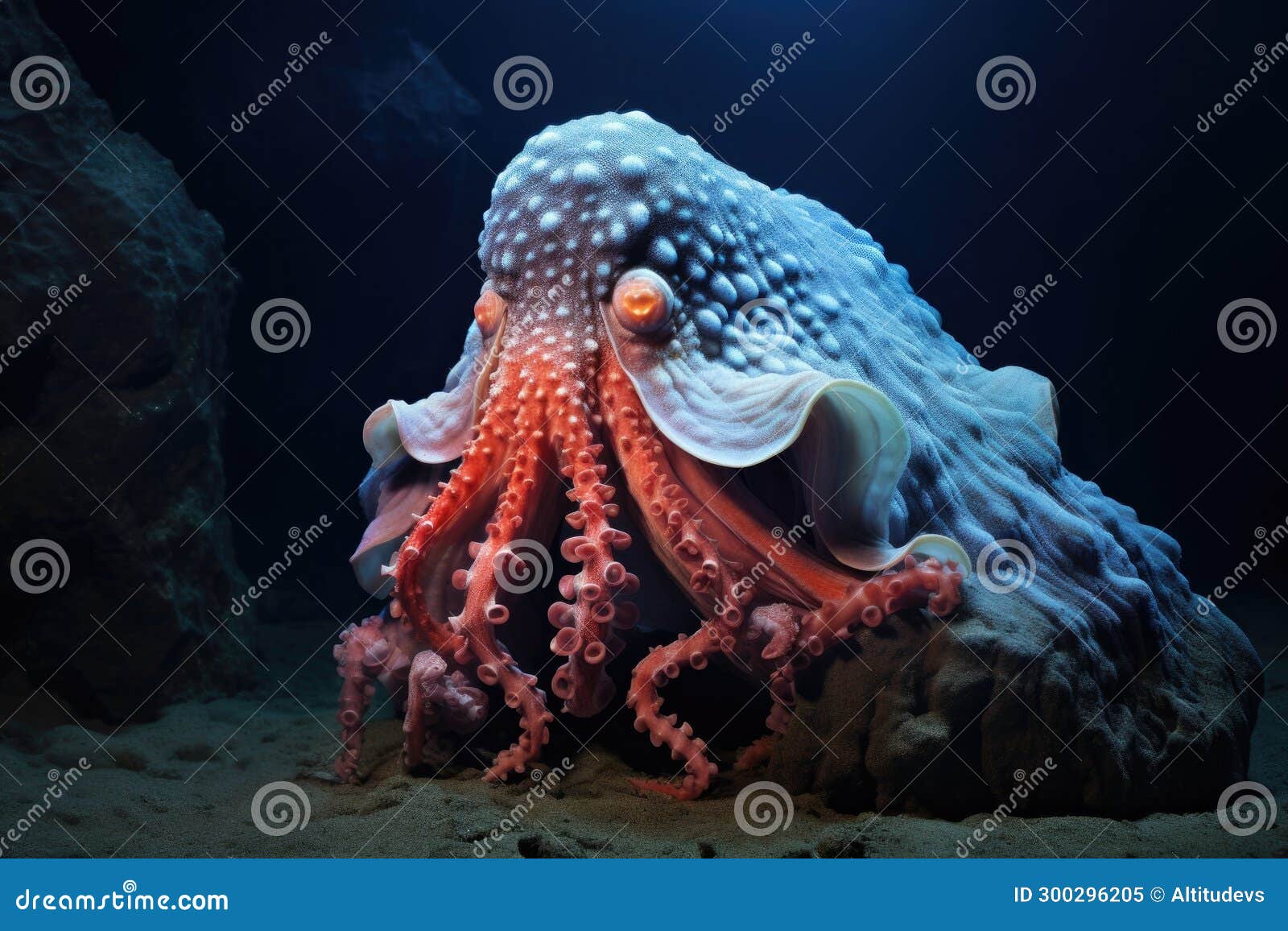 A Deep-sea Octopus Perched on an Underwater Rock Formation Stock Image ...