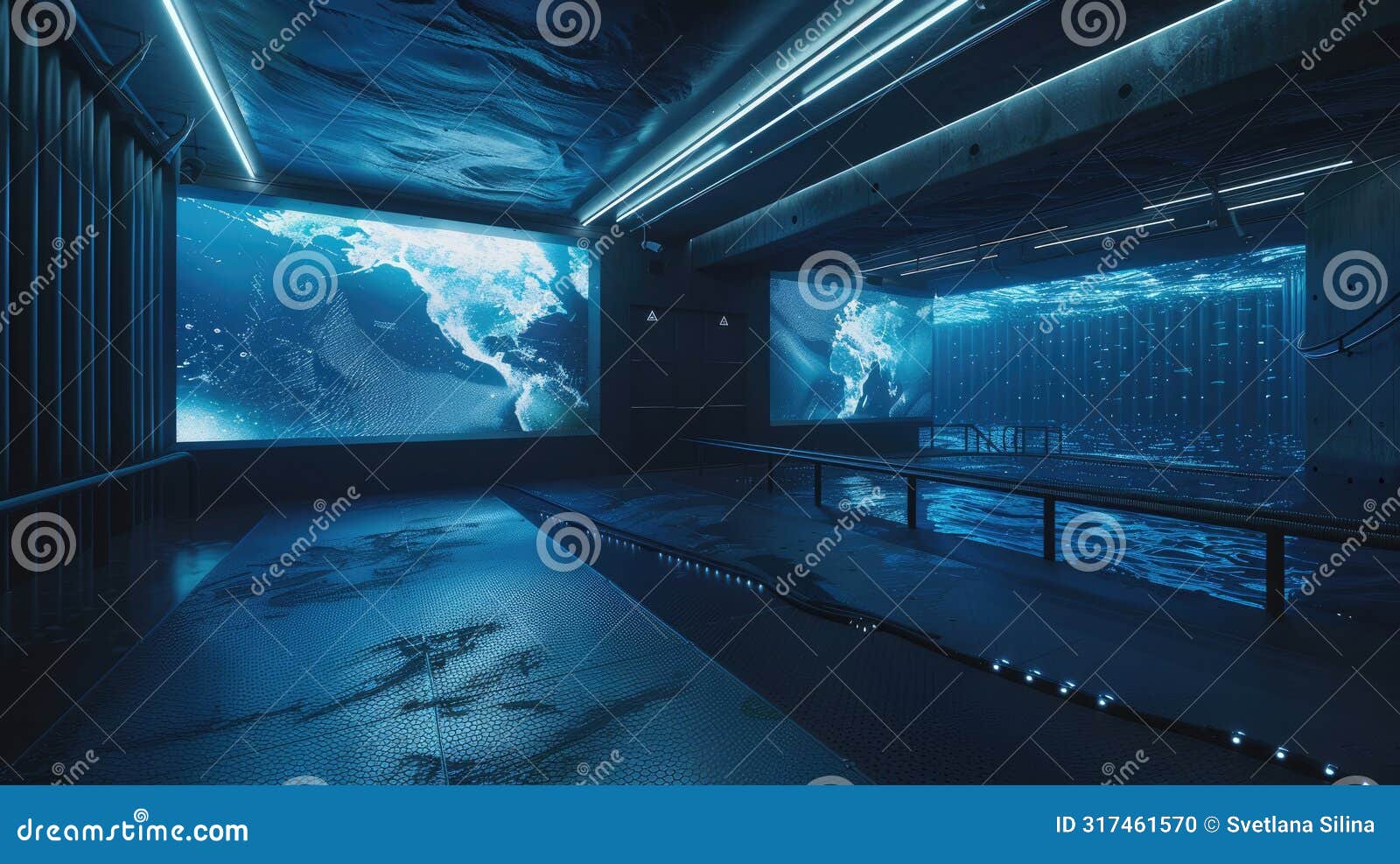 Deep-sea Visualization Map in Research Center, Highlighting Marine Life ...