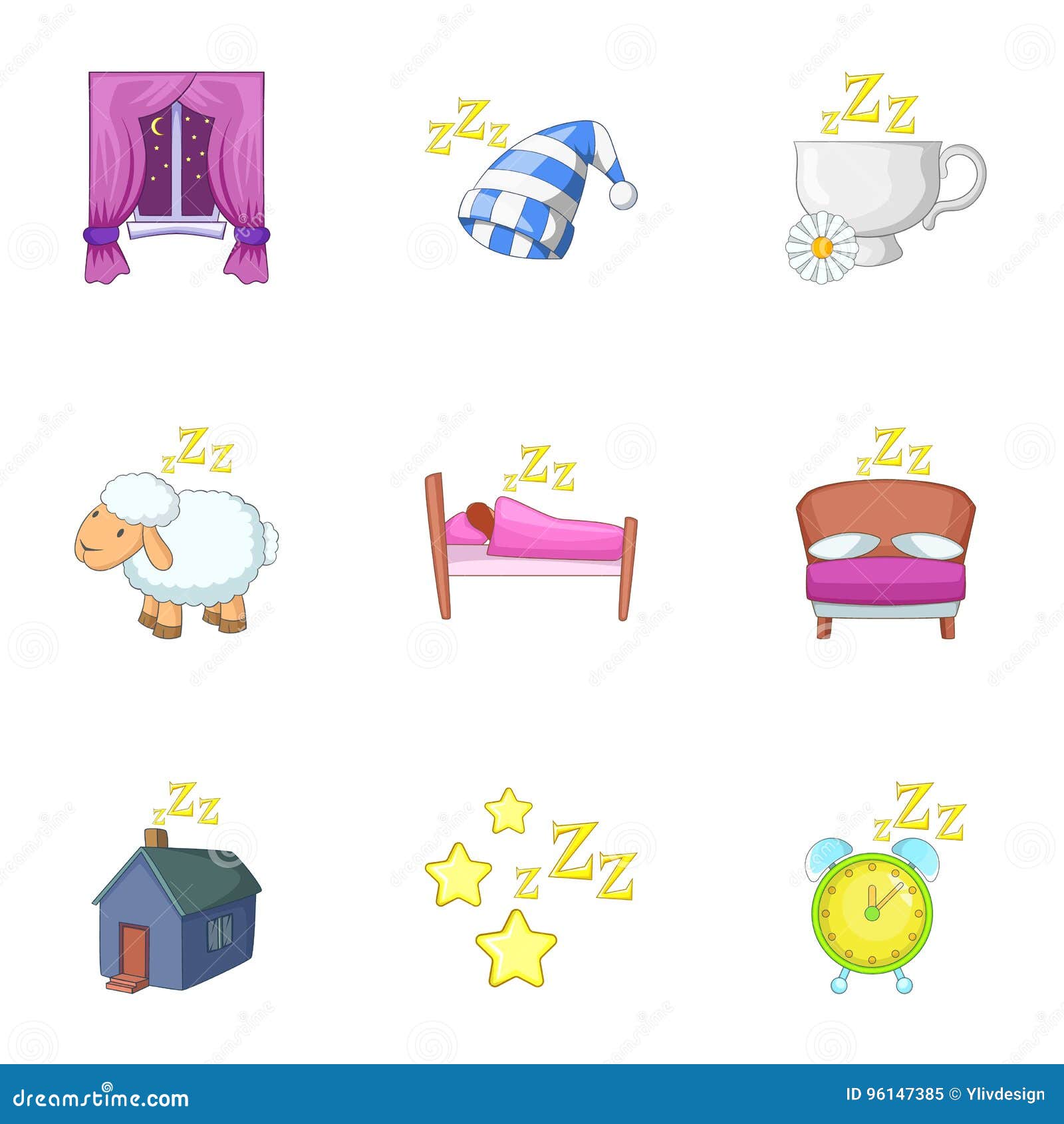 Deep Sleep Icons Set, Cartoon Style Stock Vector - Illustration of ...