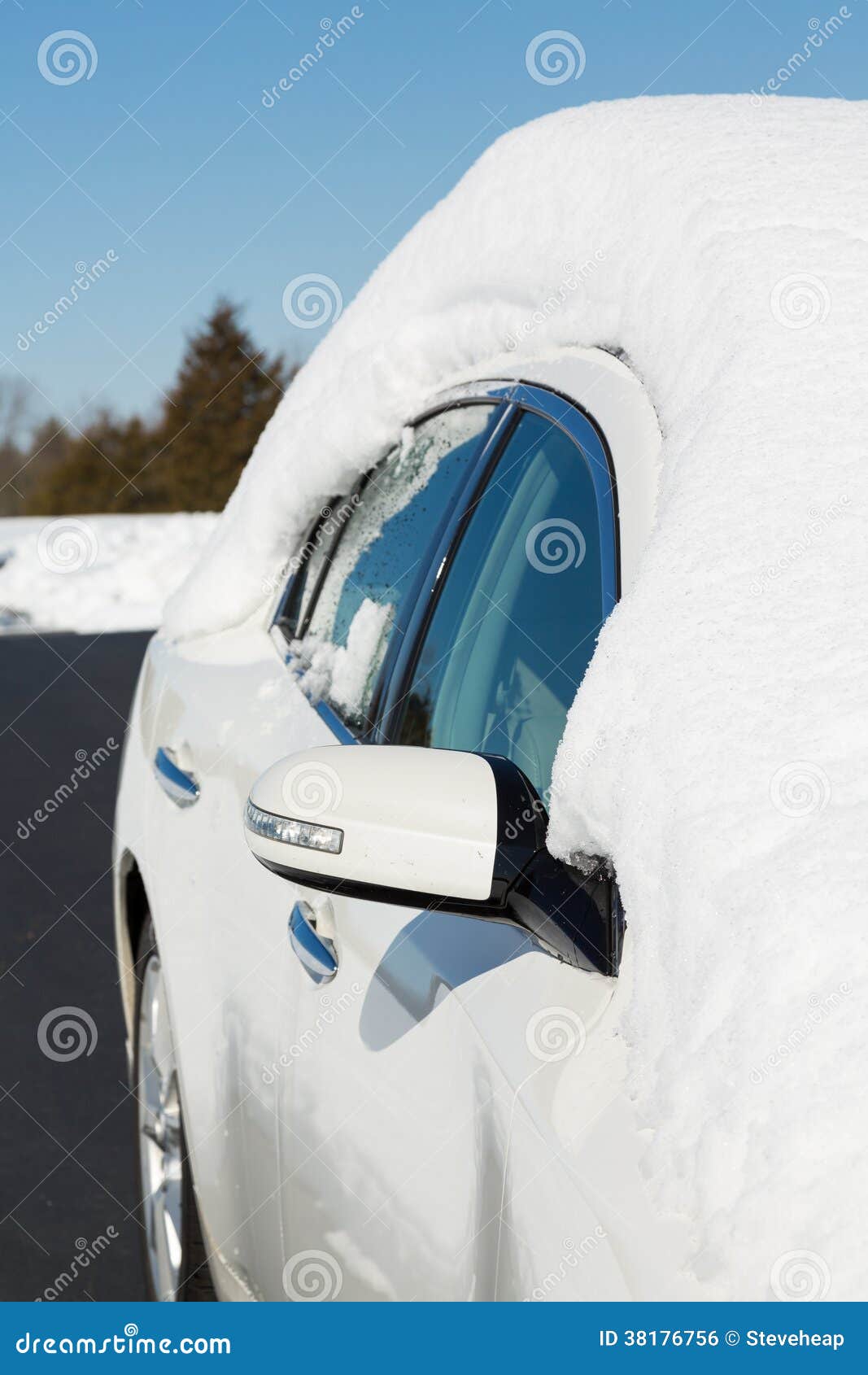 Deep Snow on Top of White Car in Drive Stock Photo - Image of blizzard ...