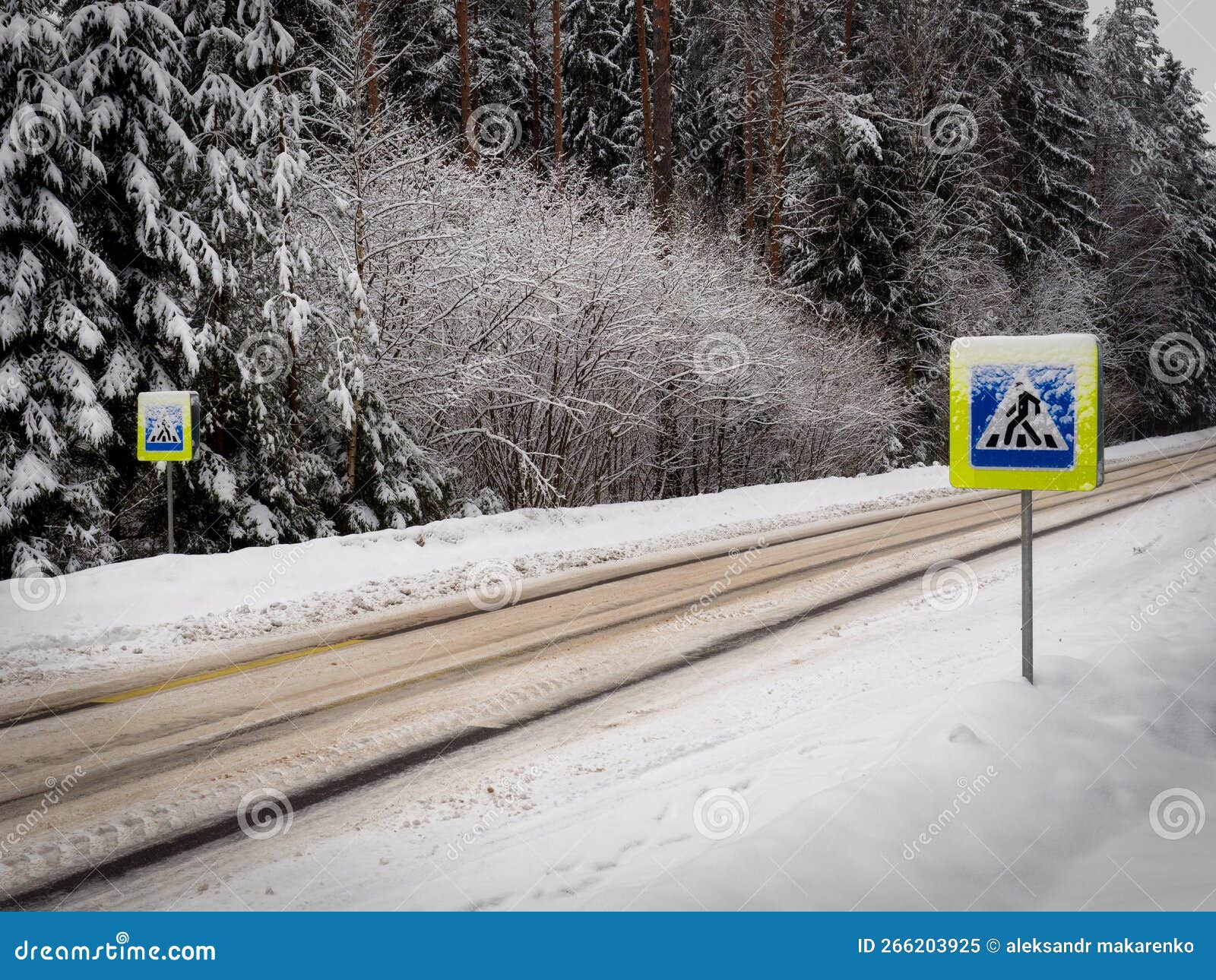 Deep Snow Winter Sign Crosswalk on Winter Road Stock Image - Image of ...